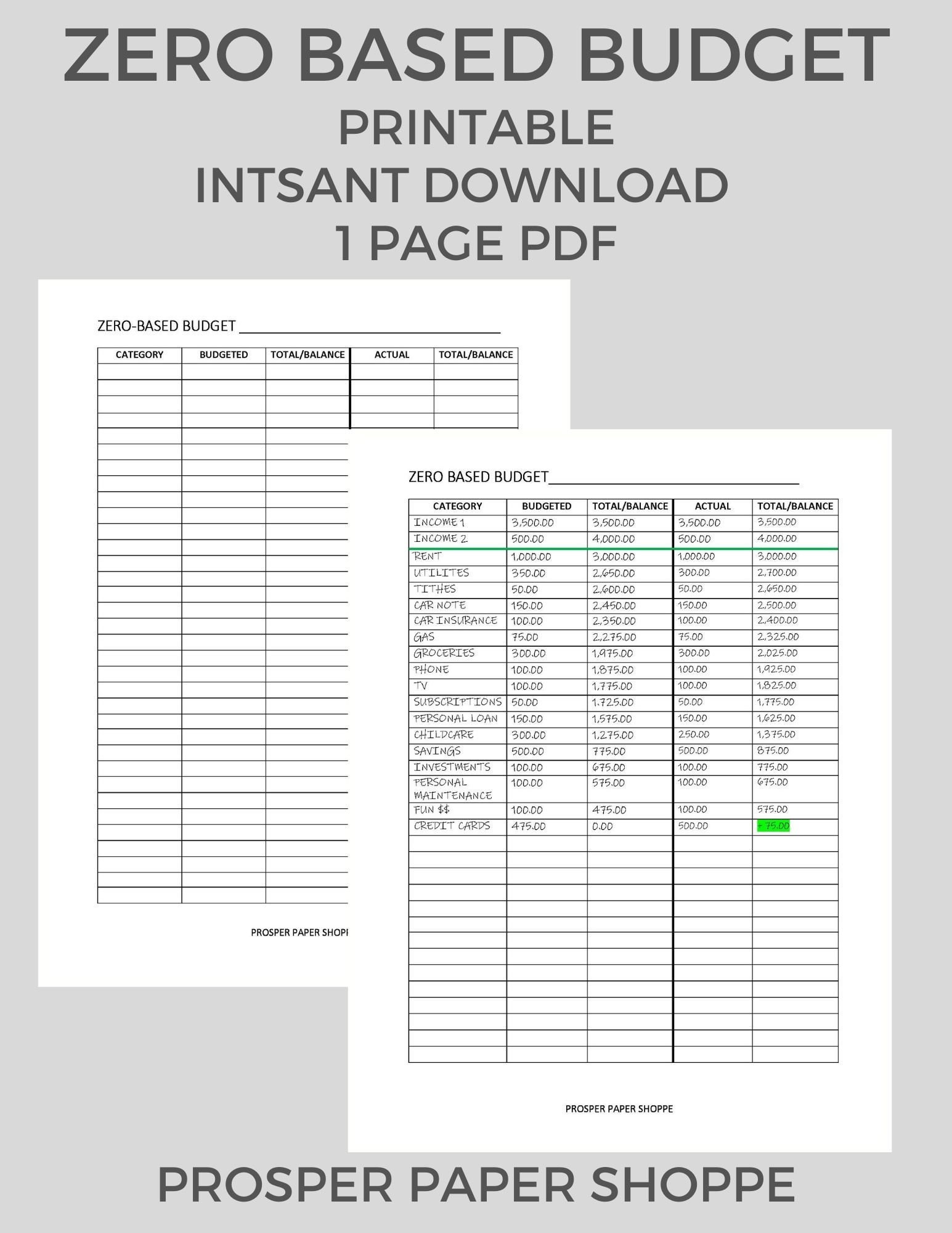 Minimalist Zero Based Budget PDF INSTANT DOWLOAD - Etsy