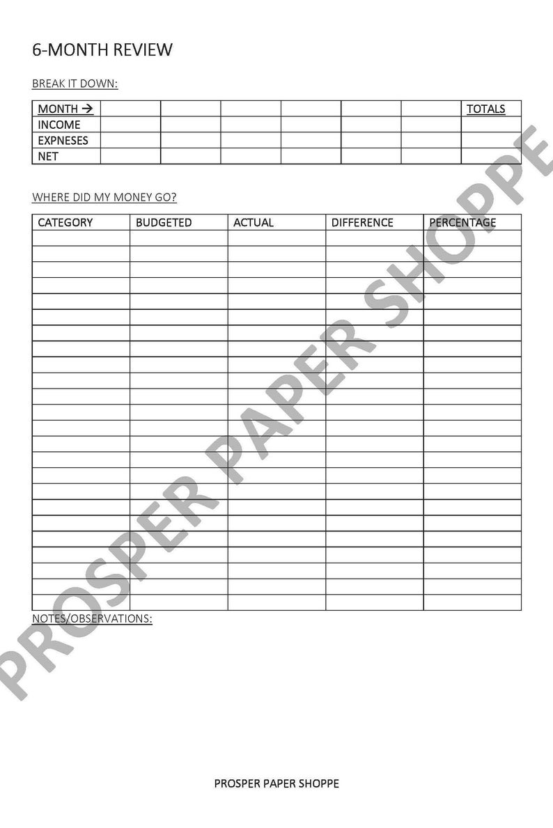 6 Month Budget Review PDF Printable Instant Download Letter Size - Etsy