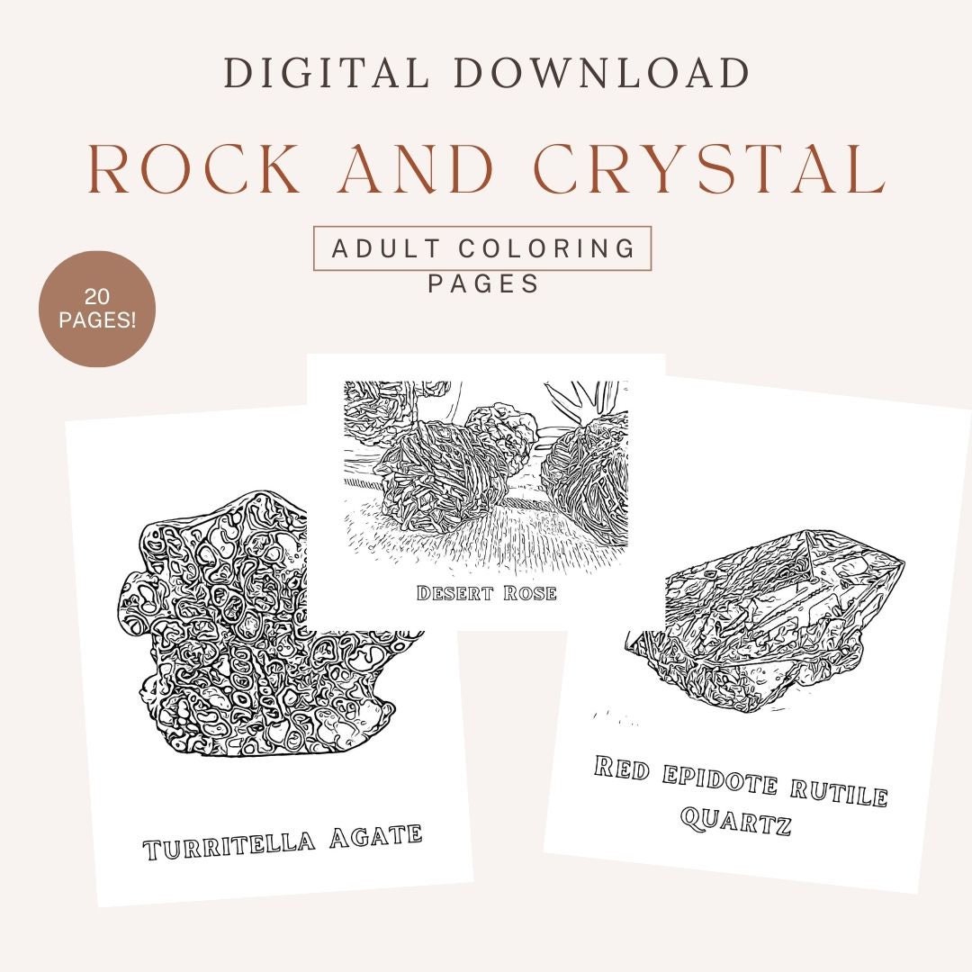 Crystal and Rock Adult Coloring Pages, Digital Download Coloring Pages ...