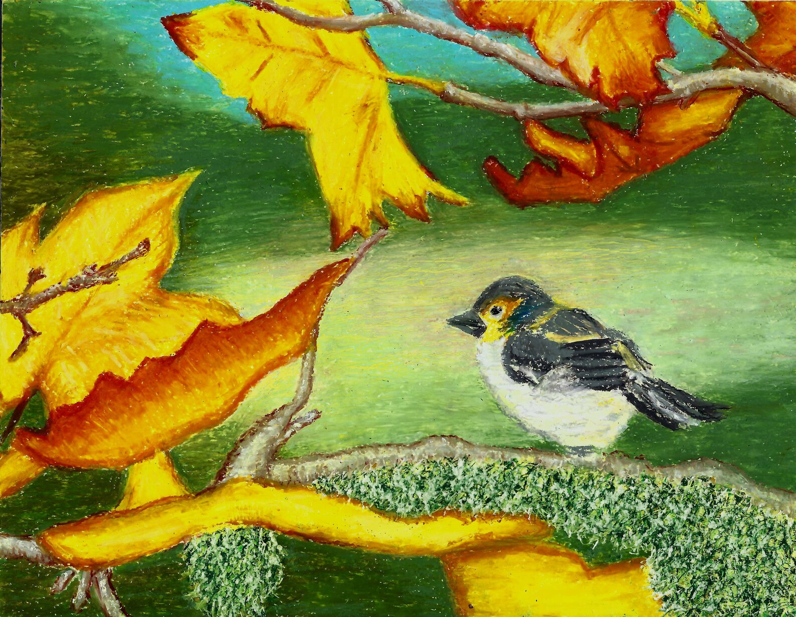 Original Art Oil Pastels autumn Bird - Etsy UK