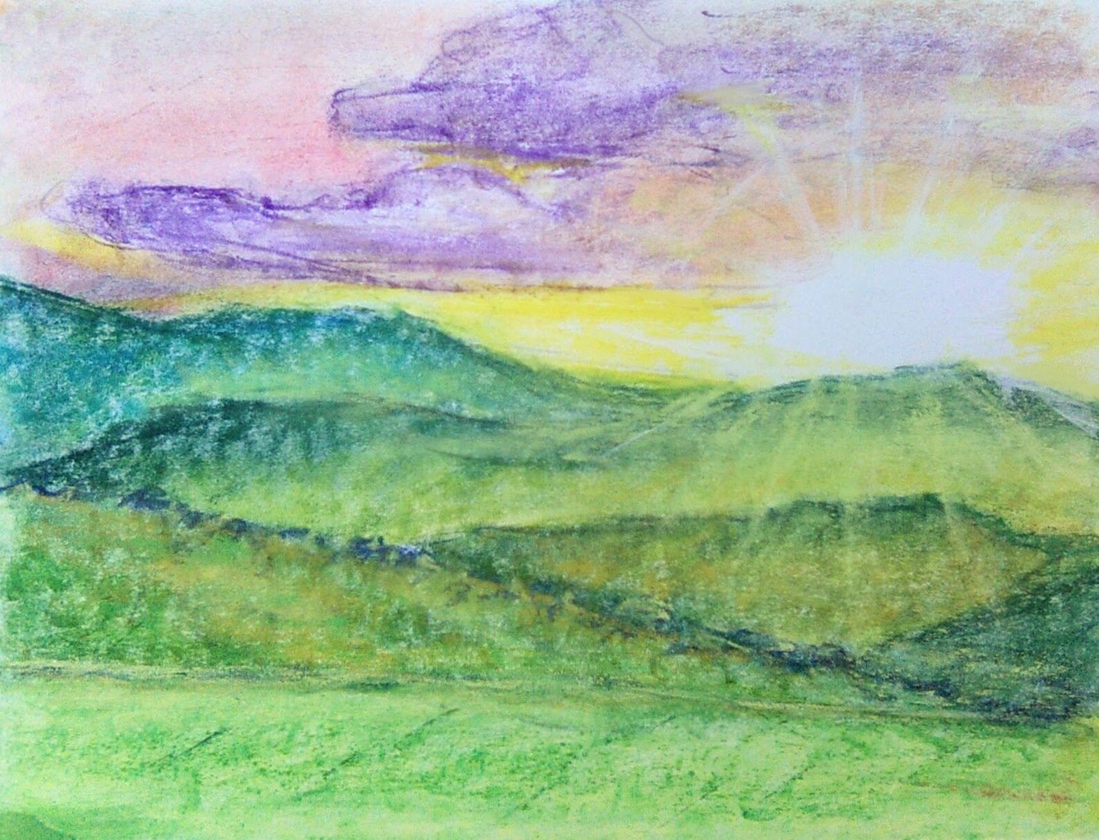Original Art Soft Pastels sunset Behind Mountain and - Etsy
