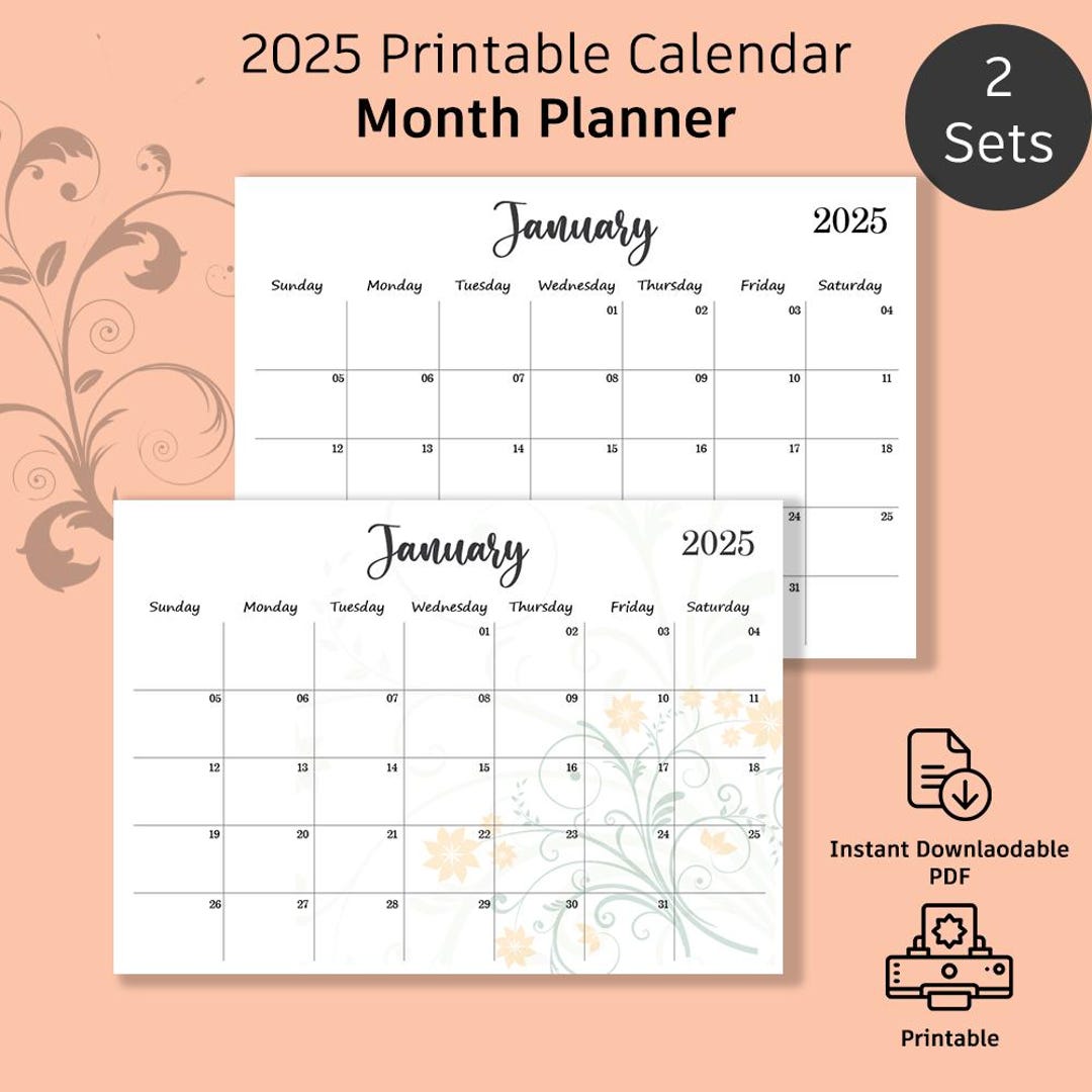 Instant Download Blank Monthly Planner & Calendar Bundle. Simple Black ...