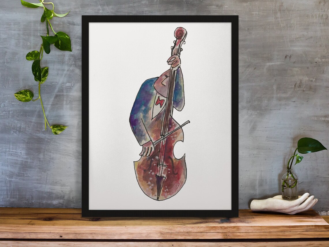 Impressionist Jazz Bass, Abstract Bass Player Wall Art, Impressionist ...