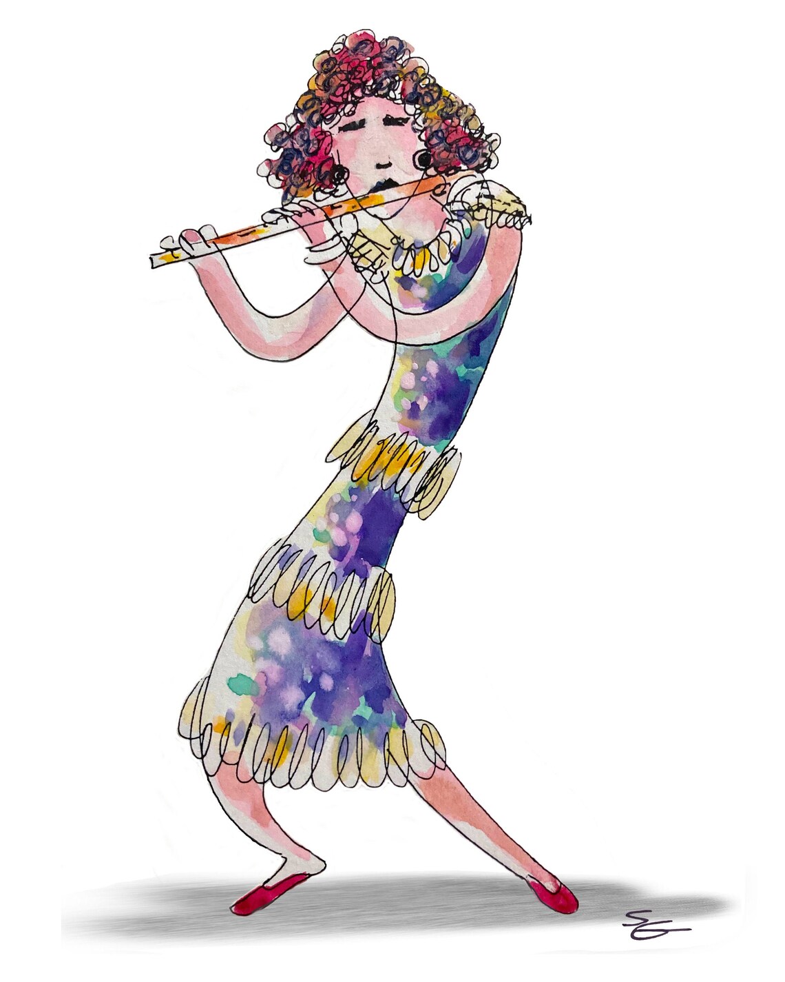 Abstract Female Flute | Impressionist Flute | Female Flute Player ...
