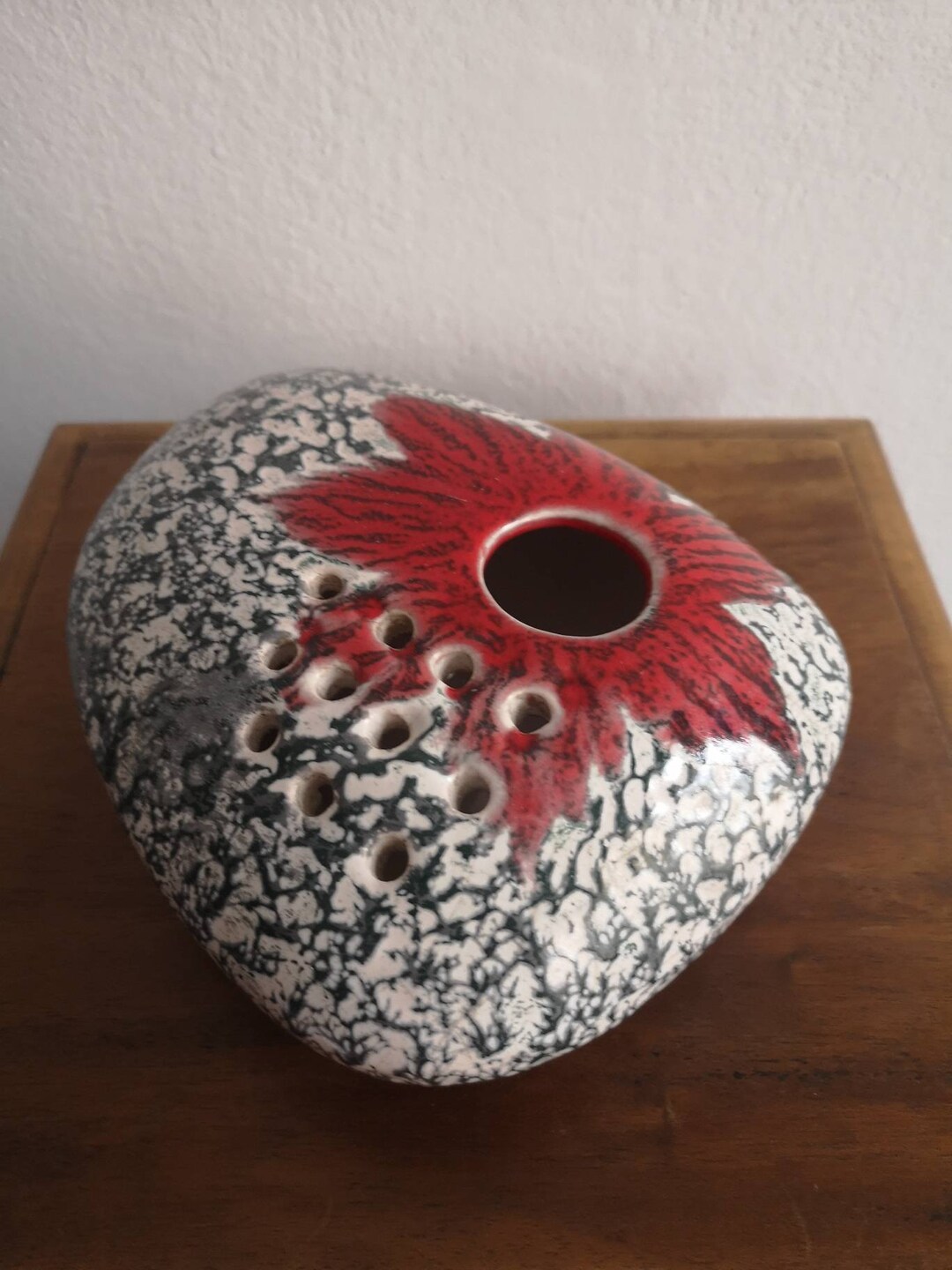 Vintage Handmade Ceramic Vase, Pebble Shaped, With Multiple Holes for ...