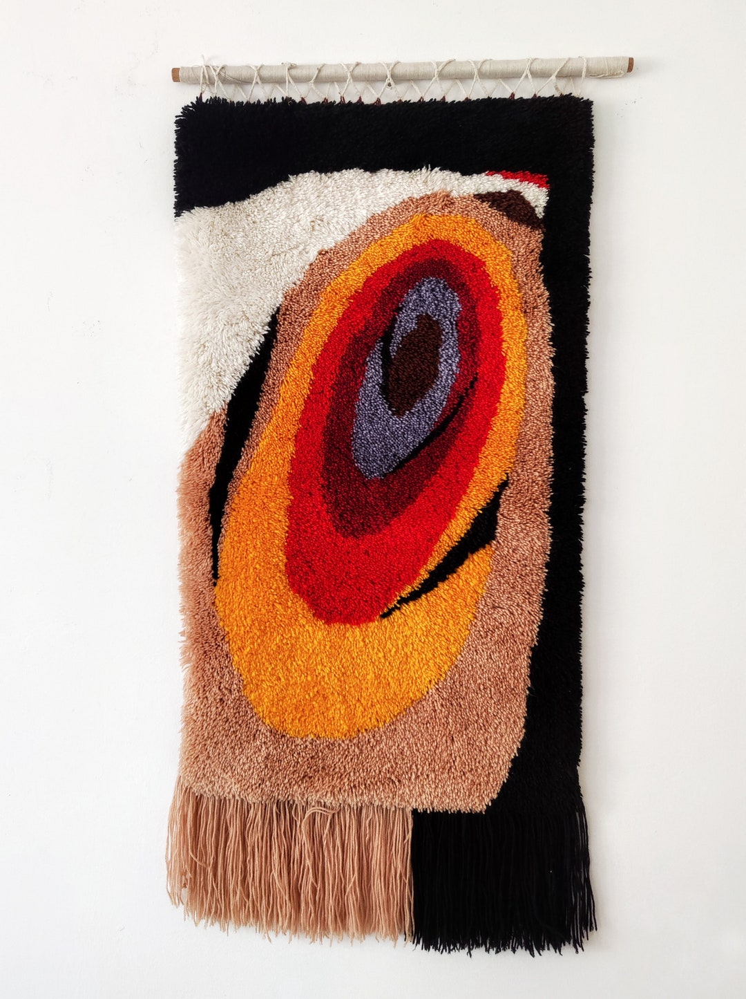 Vintage Latch Hook Wall Hanging // Vibrant Mid Century Modern Rya Wall ...