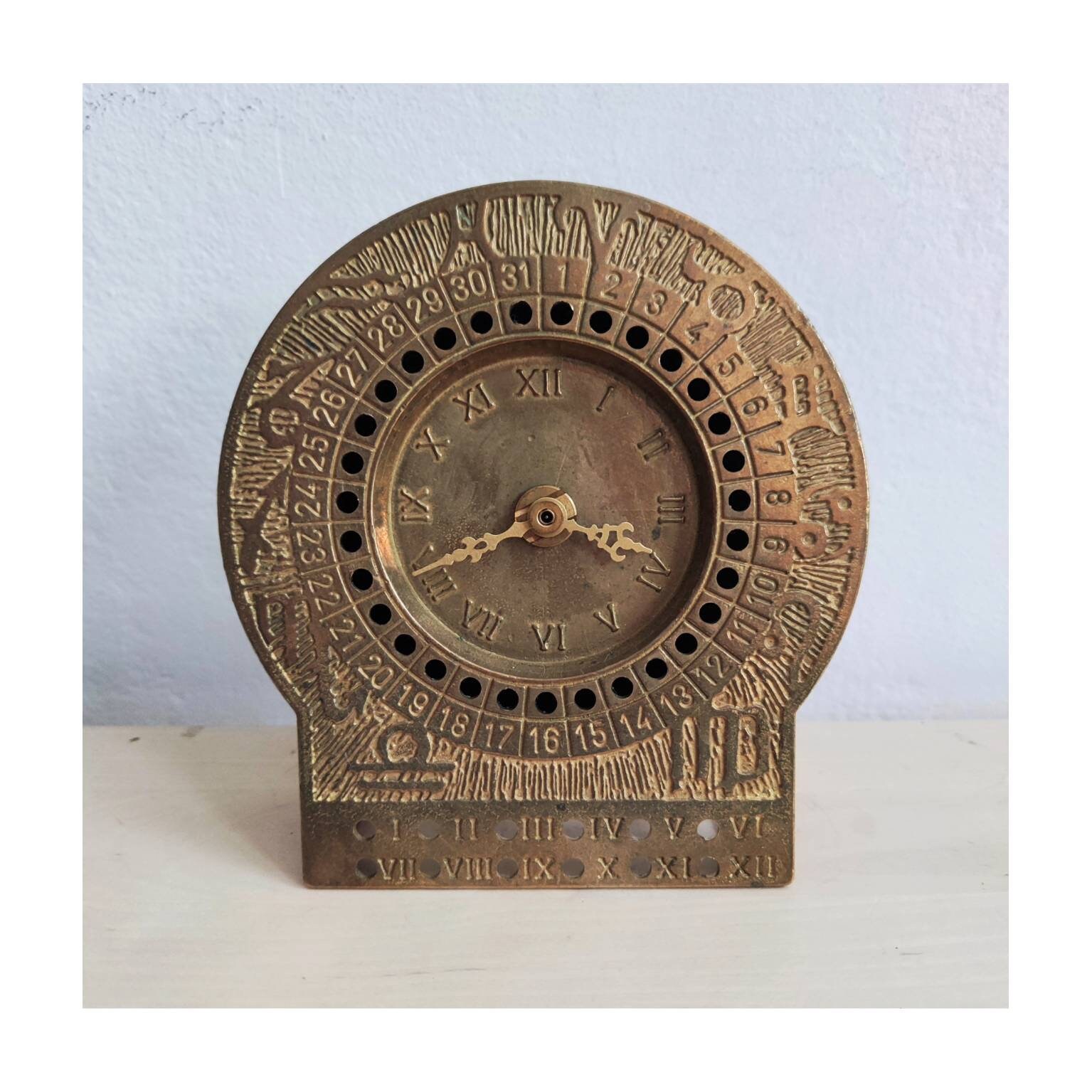 Brutalist Zodiac Clock // Vintage Clock Done in Solid Brass// Made in ...