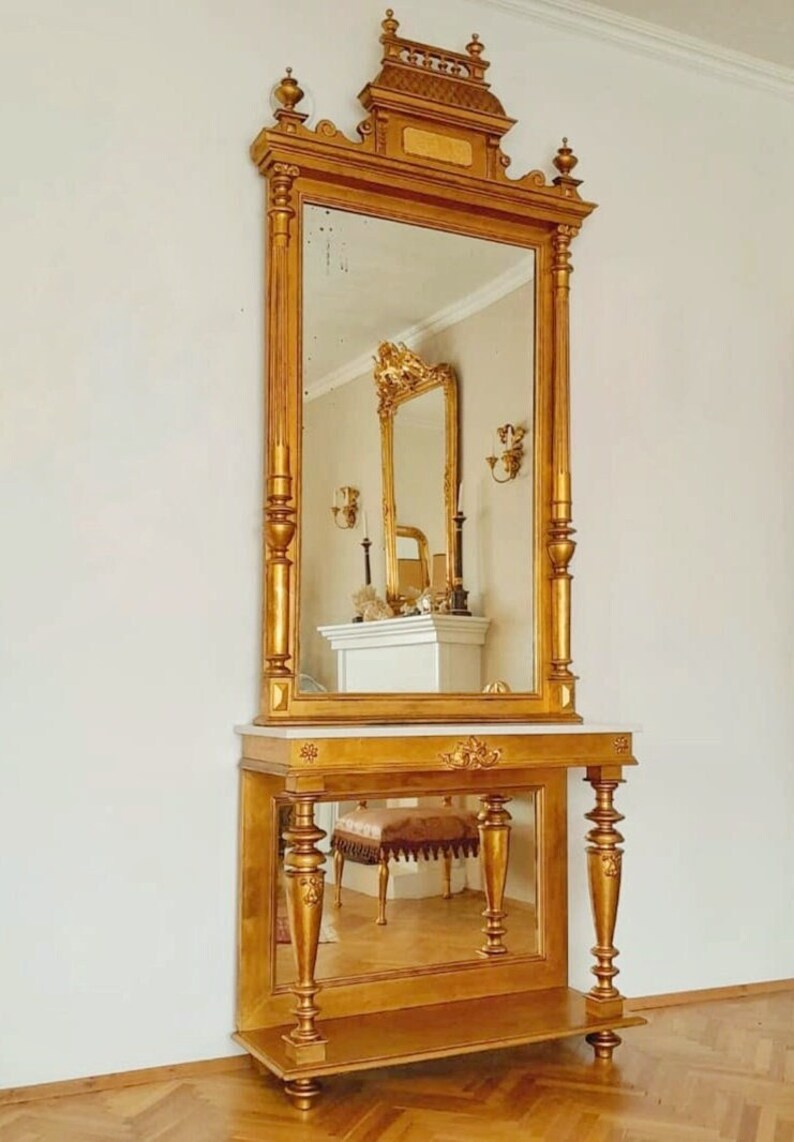 Late Victorian Console Table With an Extra Large Mirror Done in Gold ...