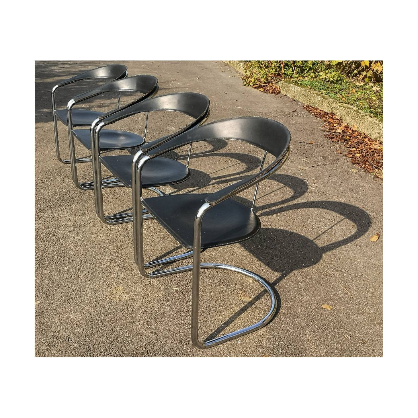 Set of 4 Ursula Chairs by Arrben / Vintage Tubular Leather Set of 4 Ursula Chairs by Arrben / Vintage Tubular Leather