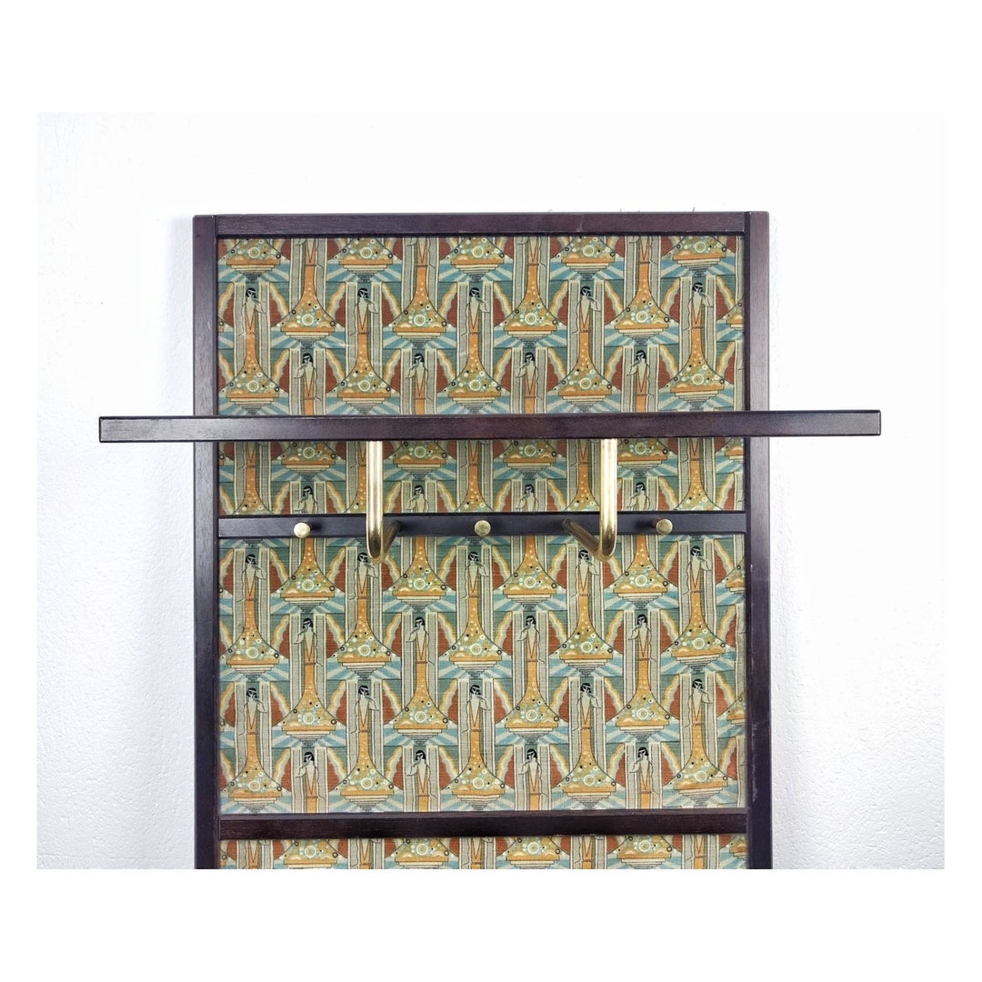 Antique Wall Mounted Coat Rack // Art Deco Coat Rack in Wood, Brass and ...