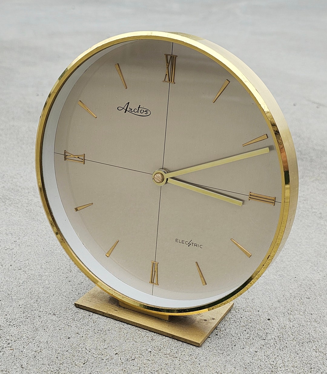 Mid Century Modern Round Brass Clock by Arctos // Vintage Brass Clock ...