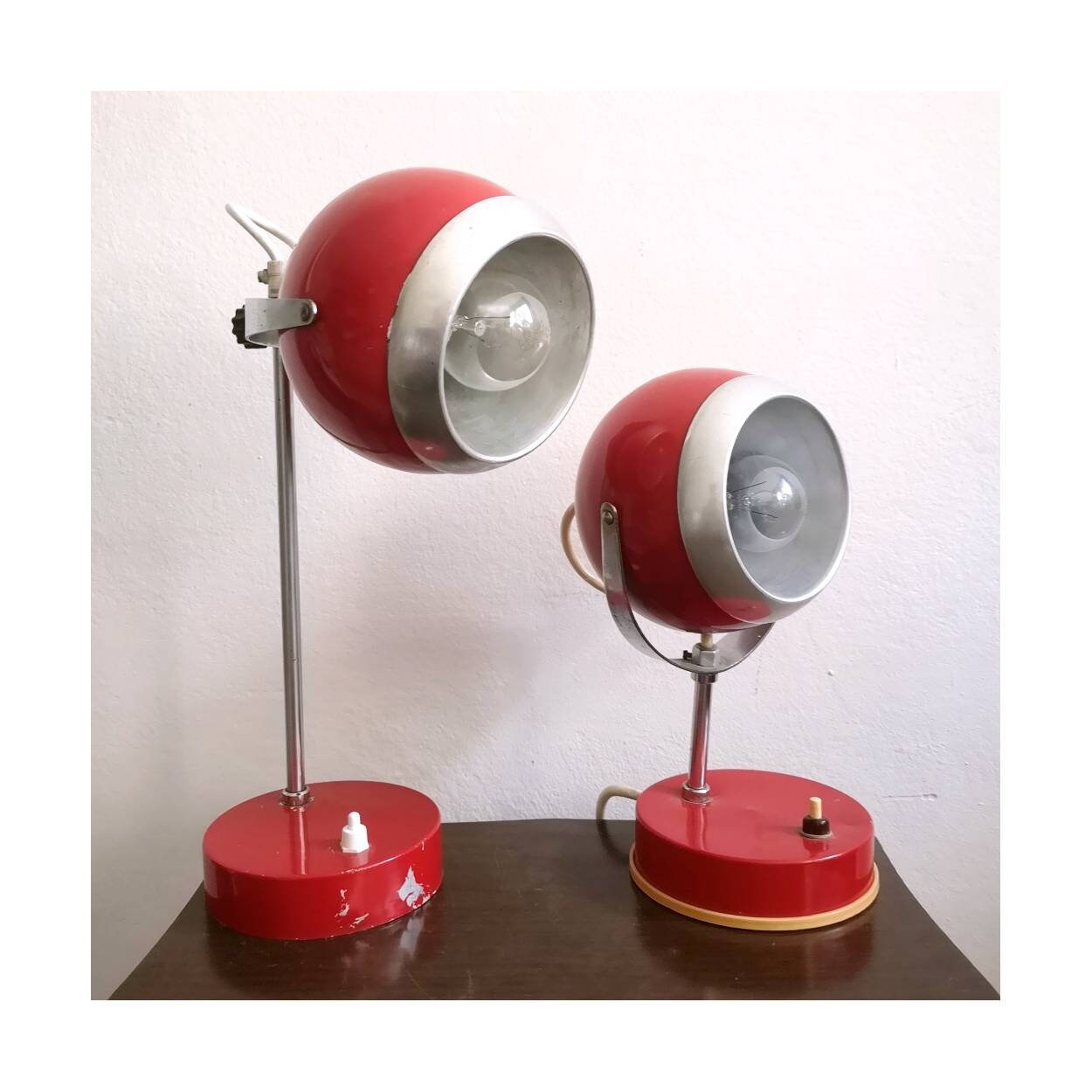 Pair of Space Age Eyeball Table Lamps // Red Eyeball Lamps // - Etsy