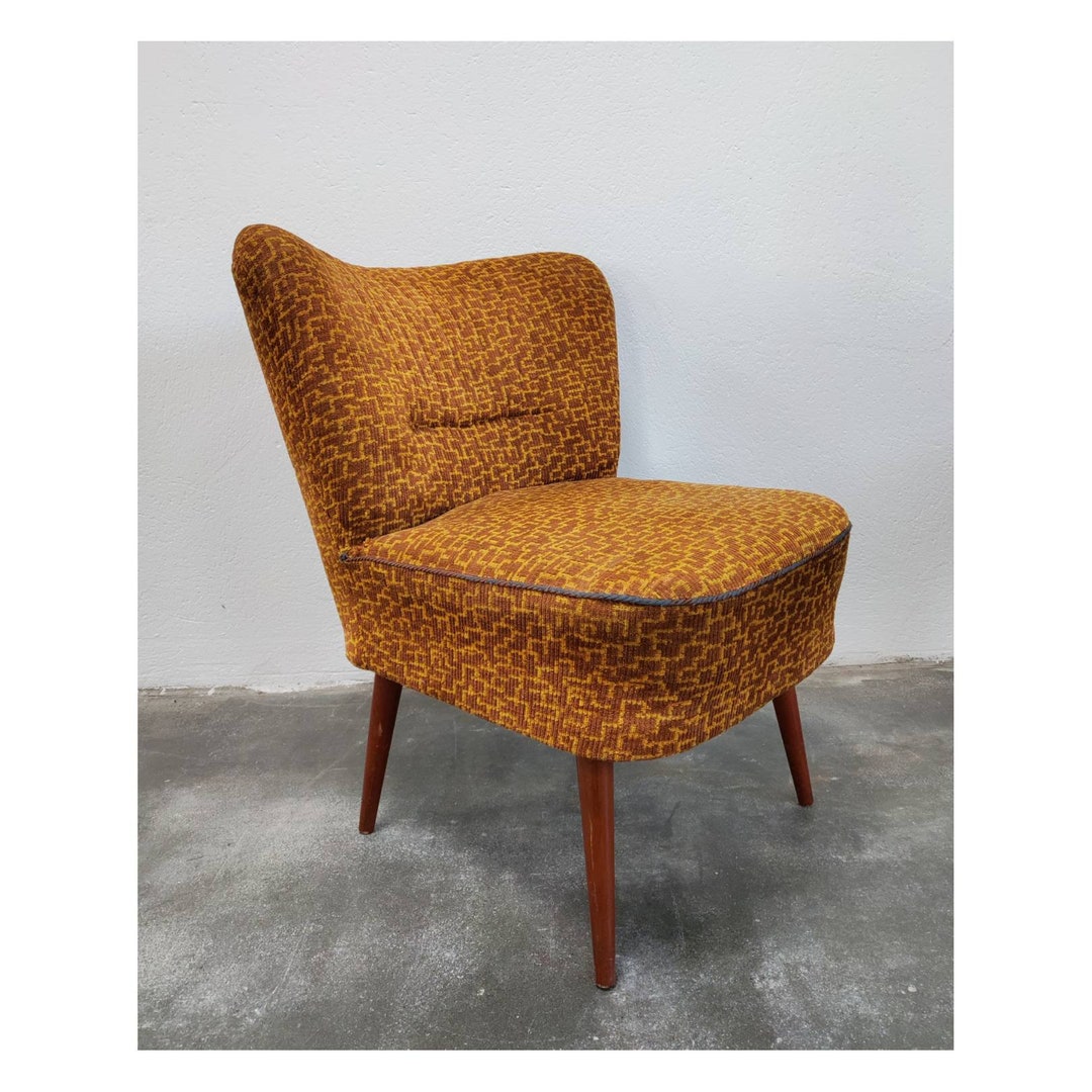 Rare Vintage Cocktail Chair With Original Geometric Fabric // Vintage ...