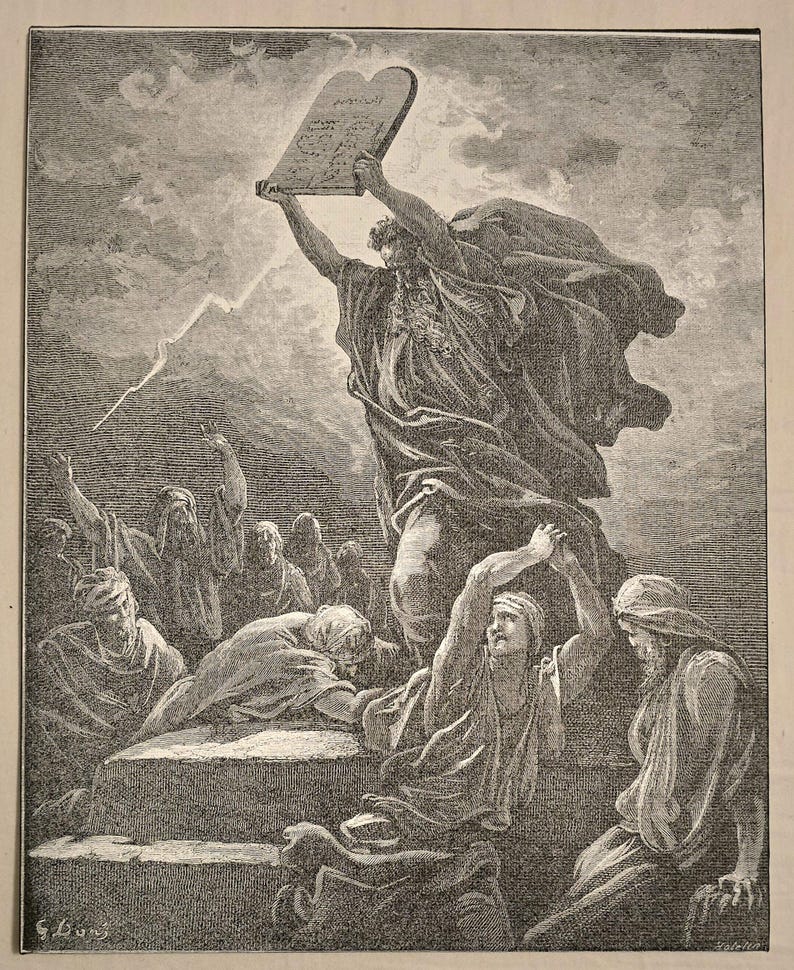 Laser Engraved Print of Moses Breaking Tablets by Gustave Dore Wood Cut ...