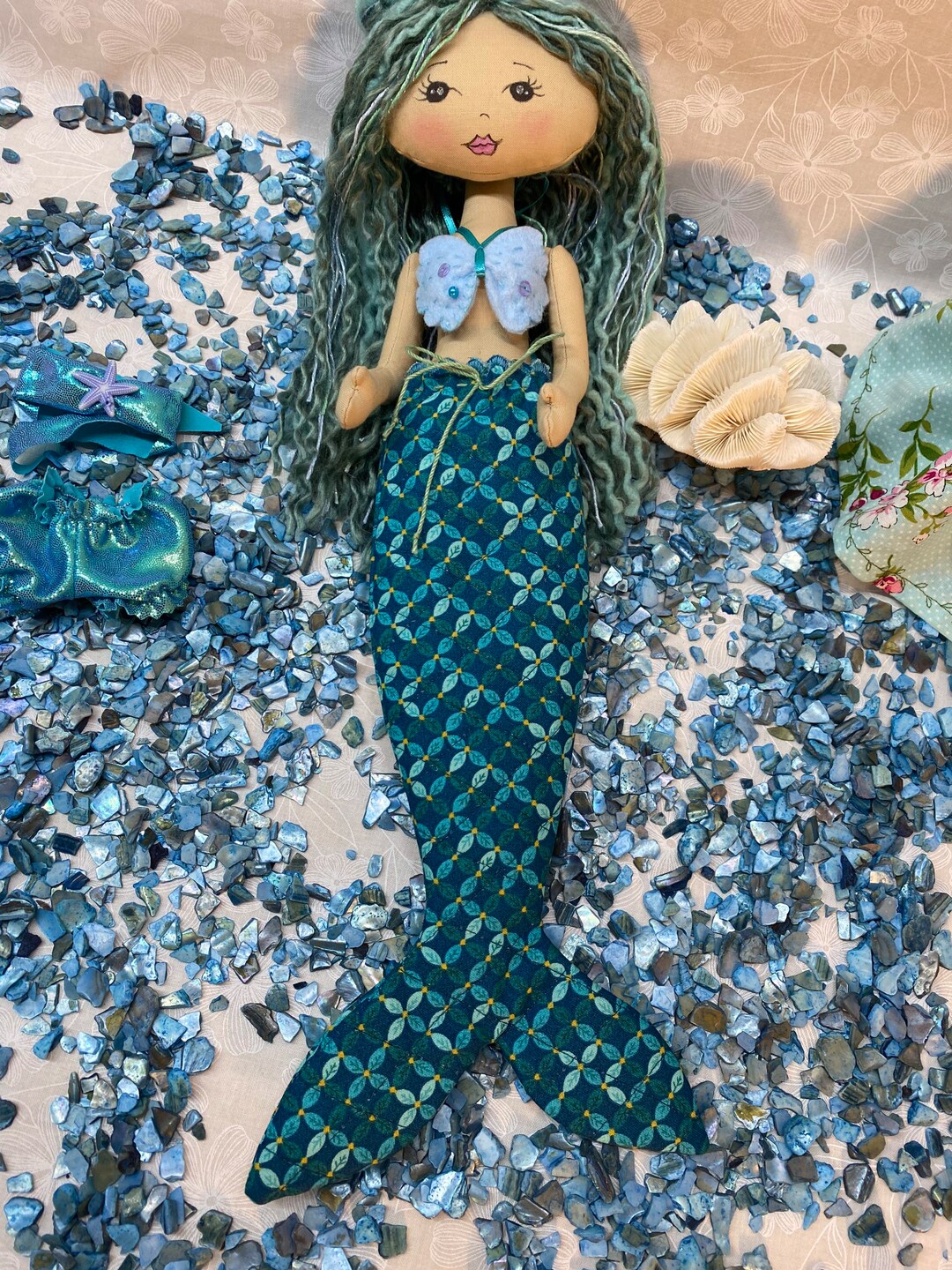 Blue Mermaid Doll, Textile Doll, Handmade Mermaid Doll. - Etsy