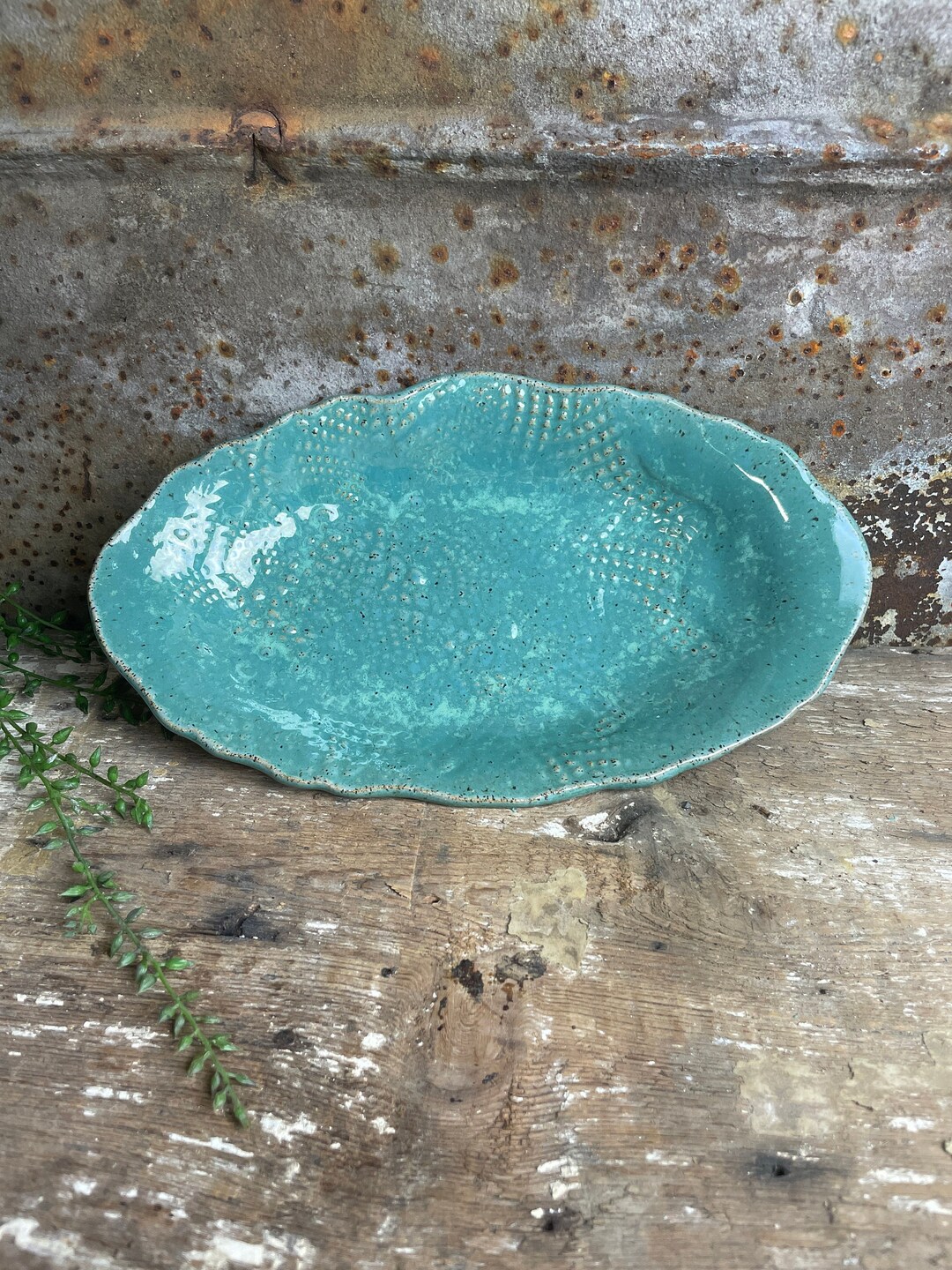 Large Robins Egg Blue Pottery Bowl or Platter Vintage Lace - Etsy