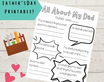All About My Dad Printable Fathers Day Gift From Kids - Etsy