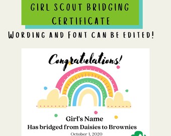 Girl Scout Bridging Ceremony Certificate Daisies to Brownies INSTANT ...