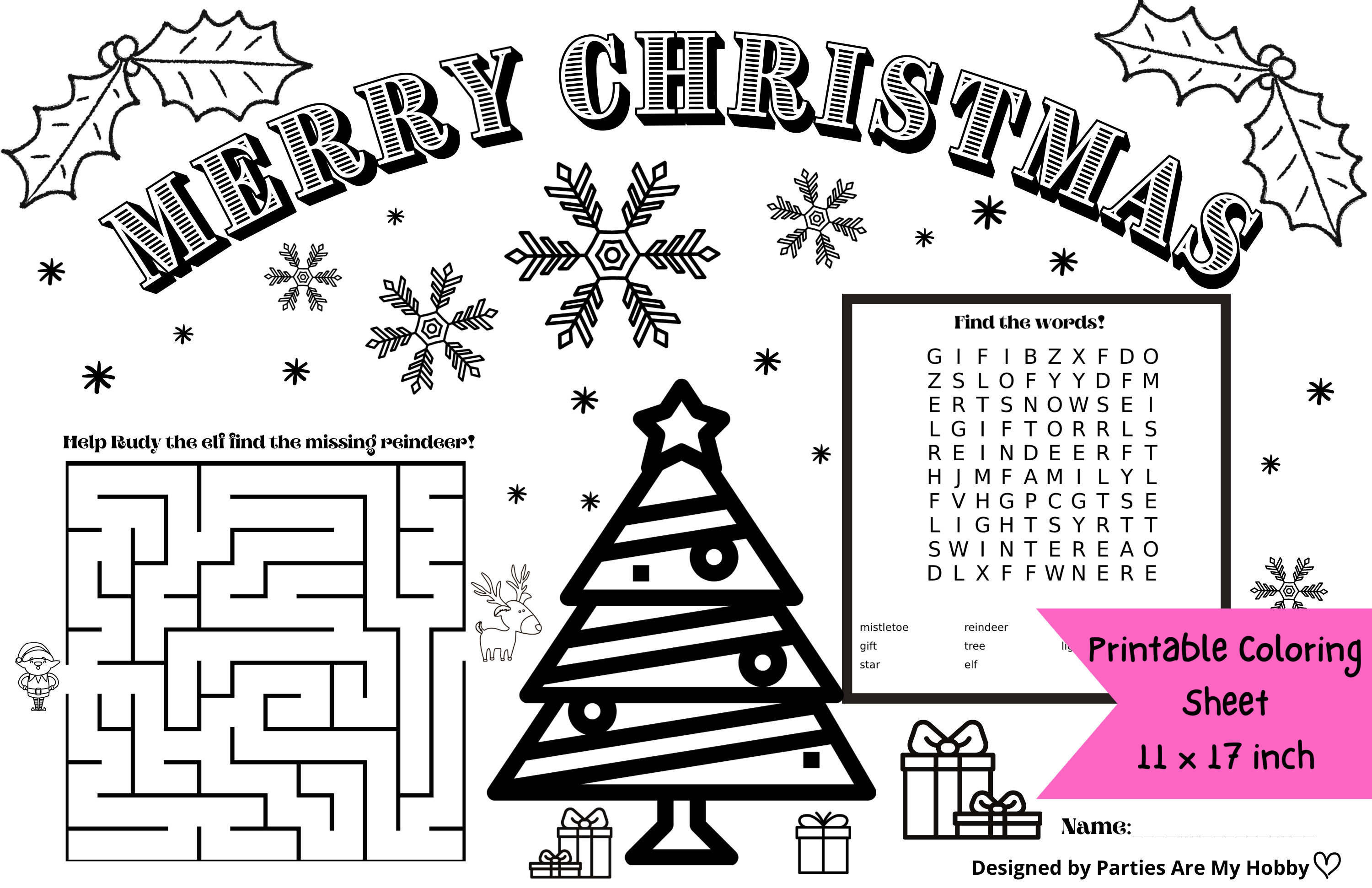 Christmas Coloring Placemat, Christmas Coloring Activity Sheet ...