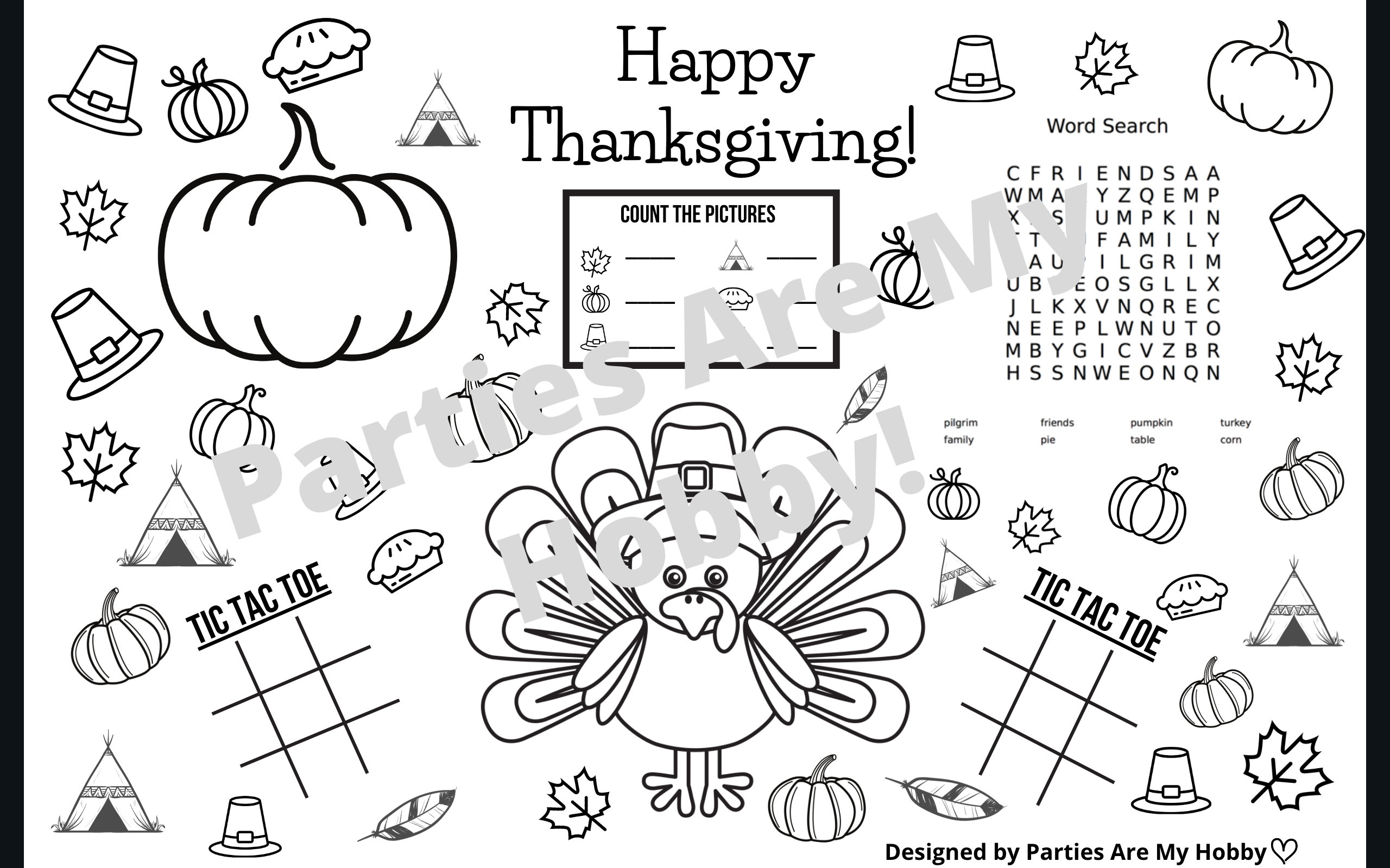 Thanksgiving Day Coloring Page Placemat