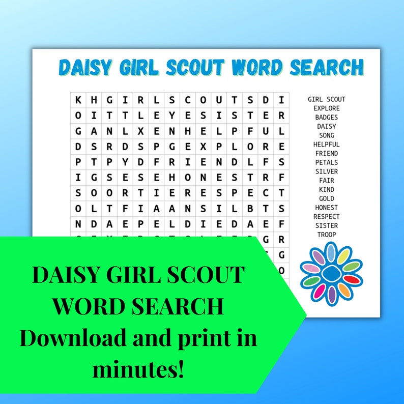 DAISY Girl Scout Word Search Fun Activity for Daisy Girl Scout Troop - Etsy