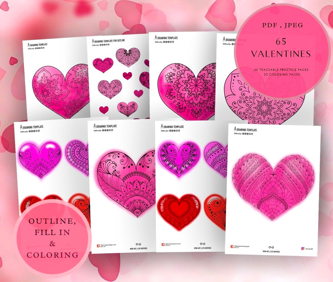 Valentines for OUTLINE Fill in and Coloring Pdf Jpeg. - Etsy