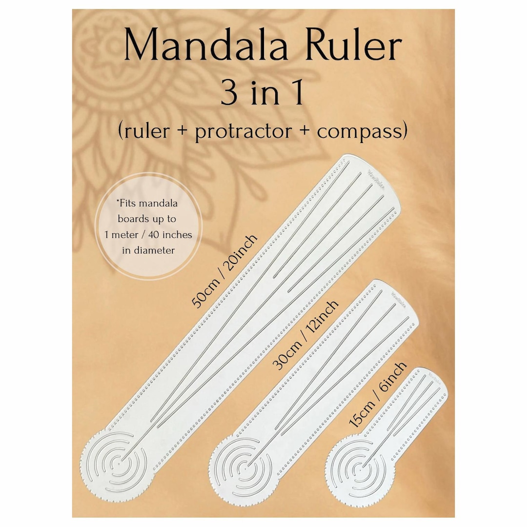 Mandala WOW Ruler 3-in-1 Compass + Protractor + Ruler, Dot Mandala Tool ...