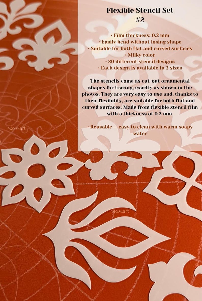 Flexible Stencils Set #2: 20 Intricate Designs in 3 Sizes. Reusable ...
