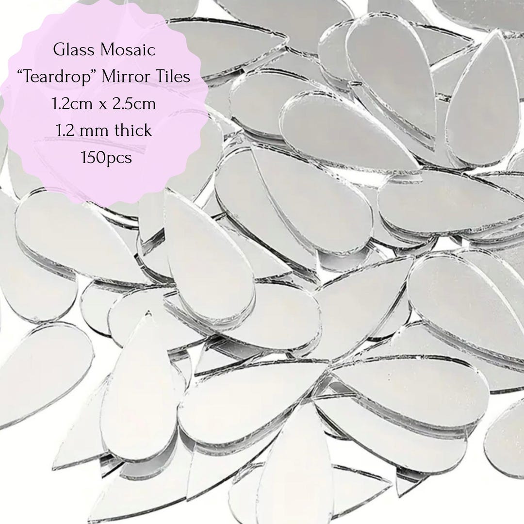 150pcs Teardrop Glass Mosaic Mirror Tiles, 1.2x2.5cm, 1.2mm Thick.dot ...