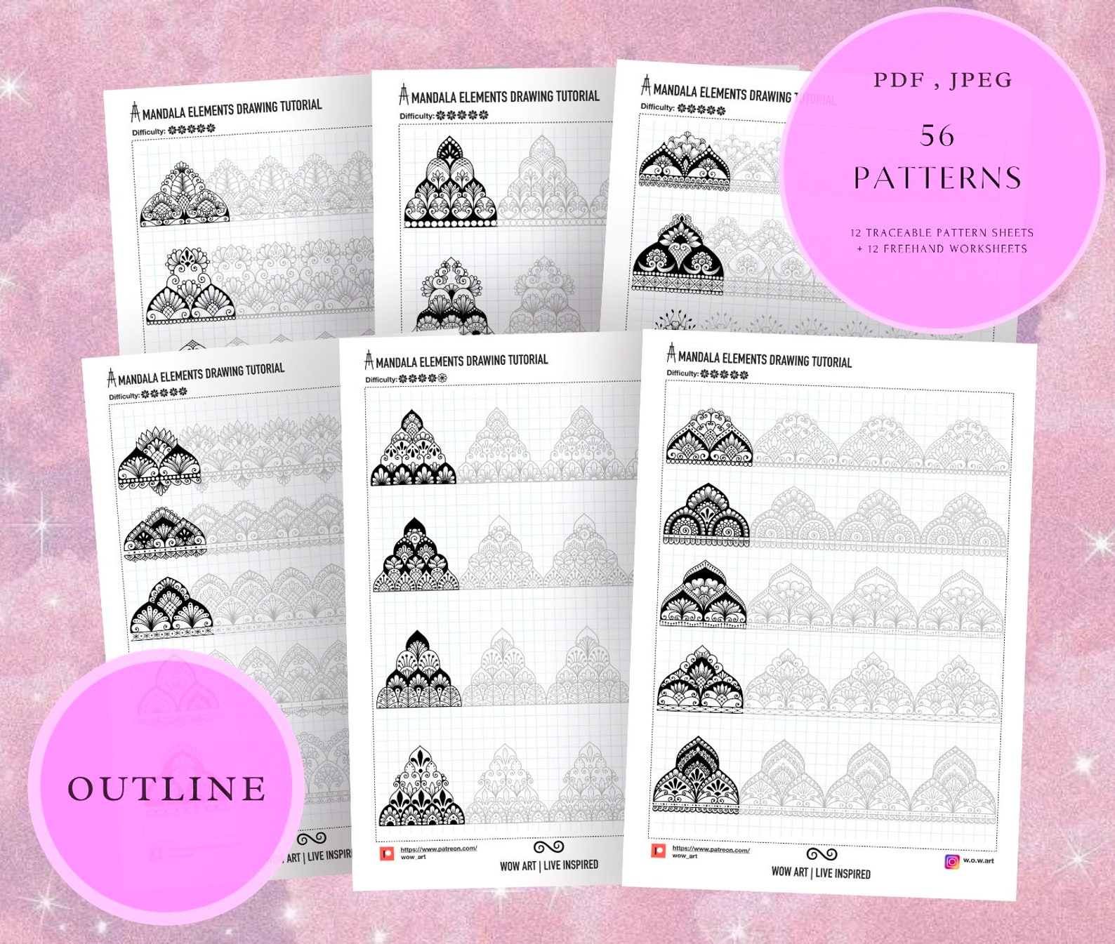 8.multi-row Patterns Training Sheets Pdf,jpeg. Mandala Art, Ornaments ...