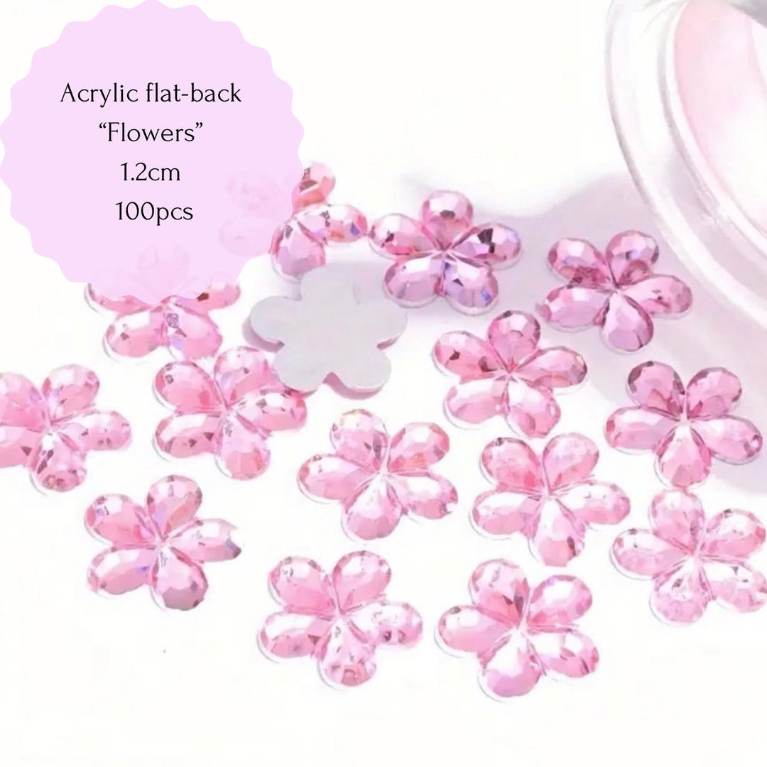 100pcs Flatback Flower Rhinestones, 1.2cm.dot Art Supplies, Mandala Art ...