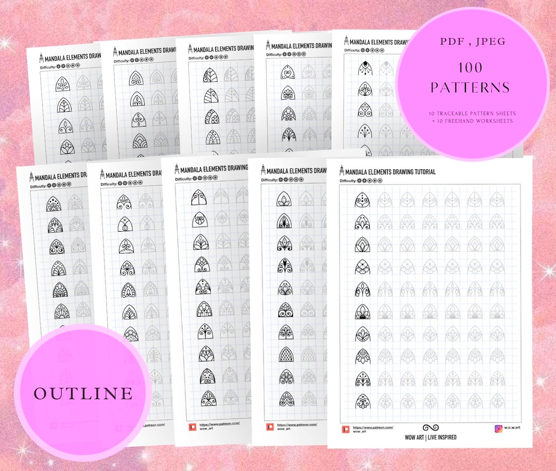 20.easy Basic Petal Patterns Training Sheets! Pdf,jpeg. Mandala Art ...