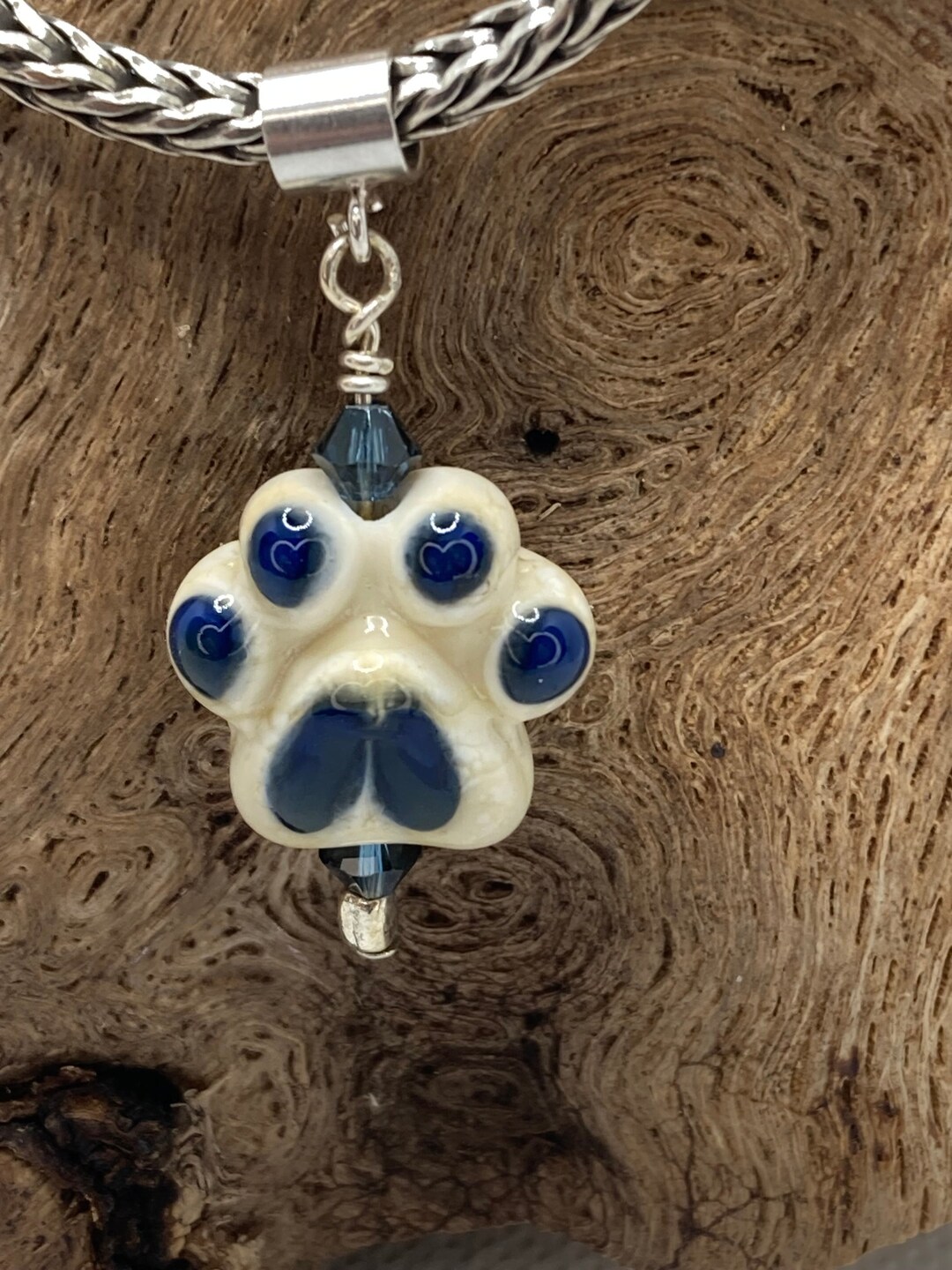 Handmade Ivory Blue Paw Print Glass Bead Charm, Pet Zipper Pull - Etsy