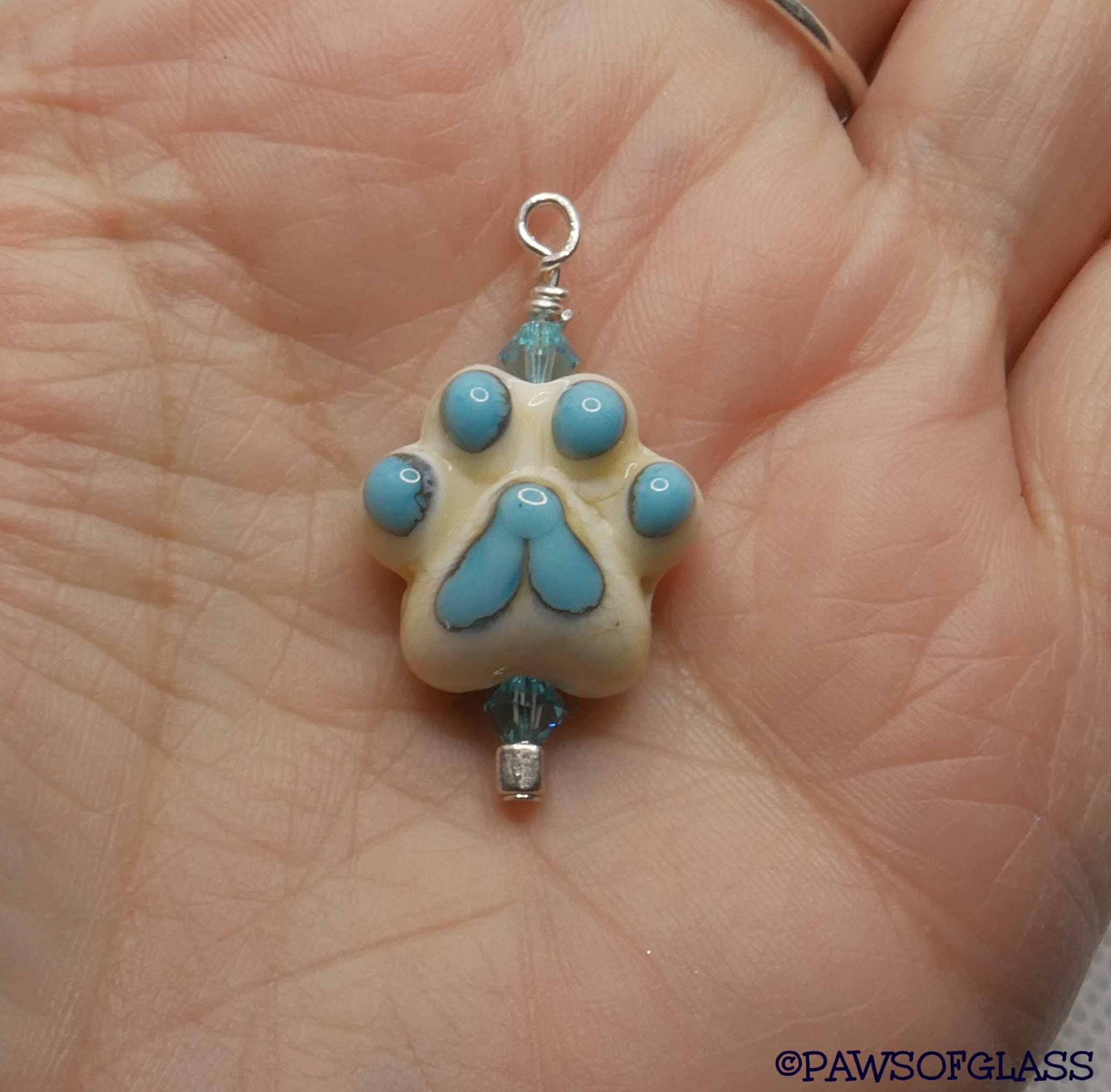 Paw Print Glass Bead Charm, Bracelet, Zipper Pull, Dog Paw, Cat Paw ...