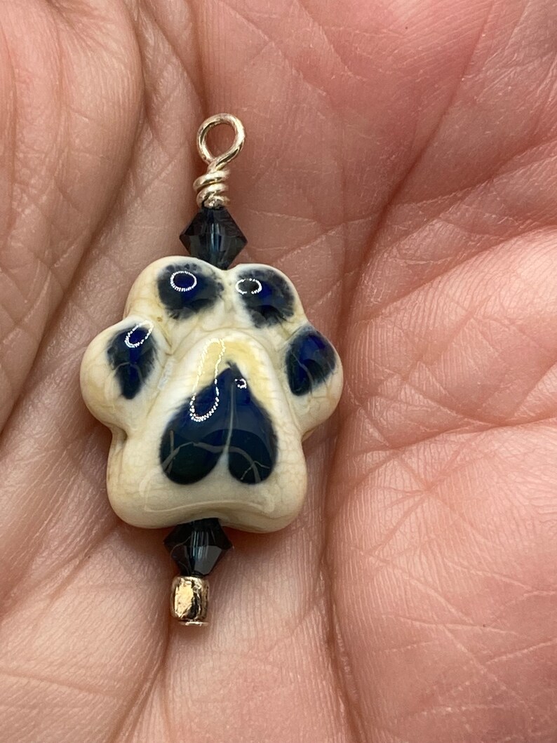 Handmade Ivory Blue Paw Print Glass Bead Charm, Pet Zipper Pull - Etsy