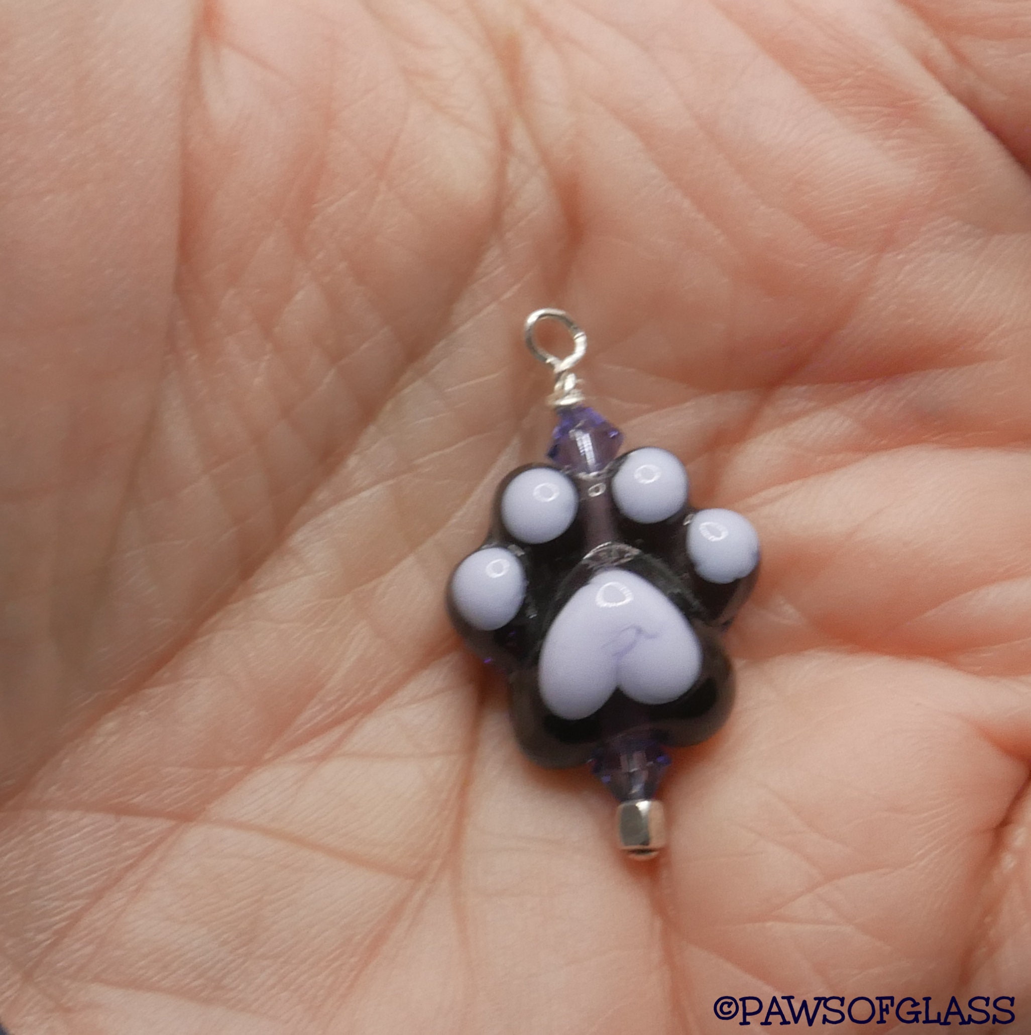 Paw Print Glass Bead Charm, Bracelet, Zipper Pull, dog Paw, Cat Paw ...
