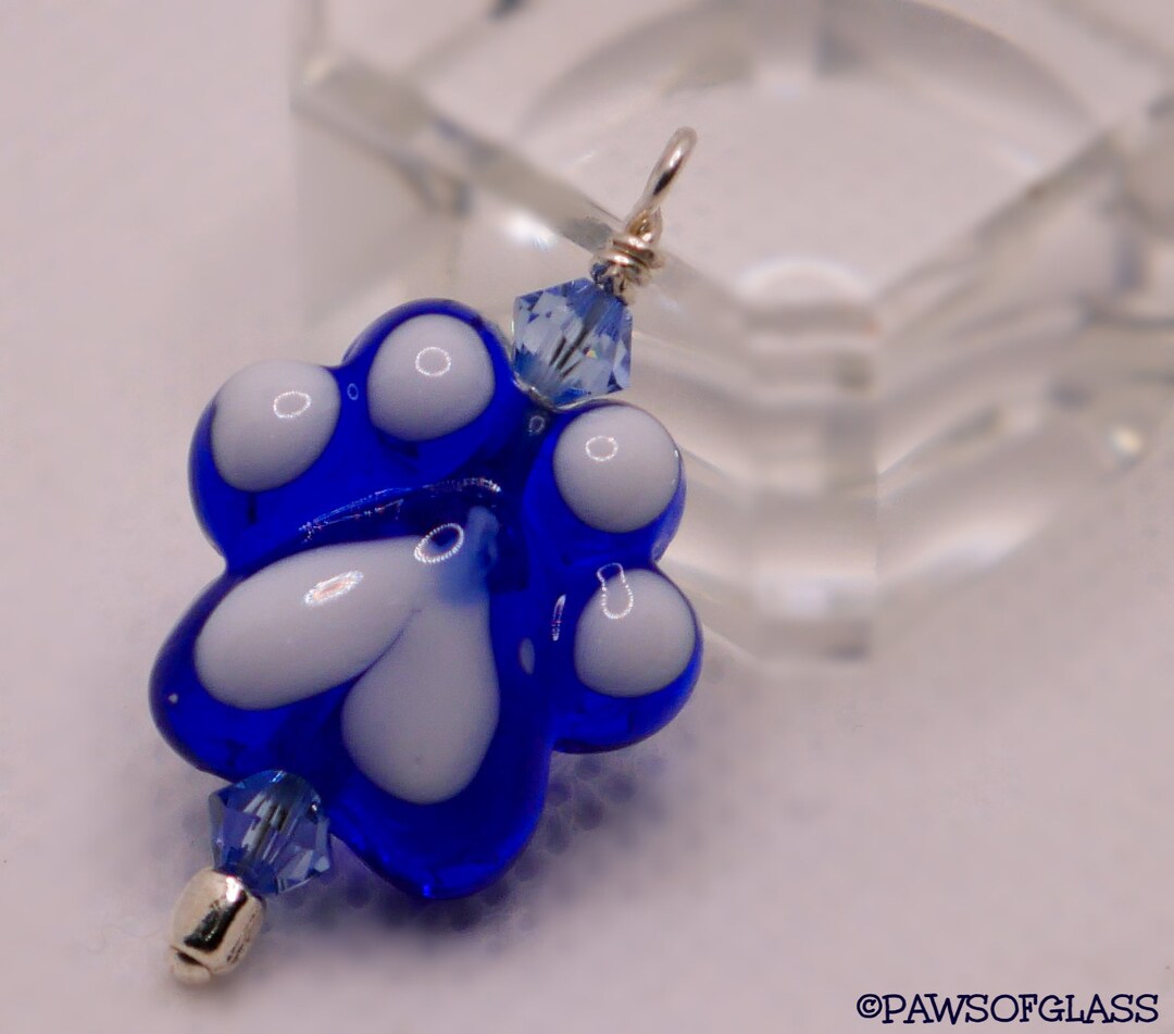Paw Print Glass Bead Charm, Bracelet, Zipper Pull, Dog Paw, Cat Paw ...