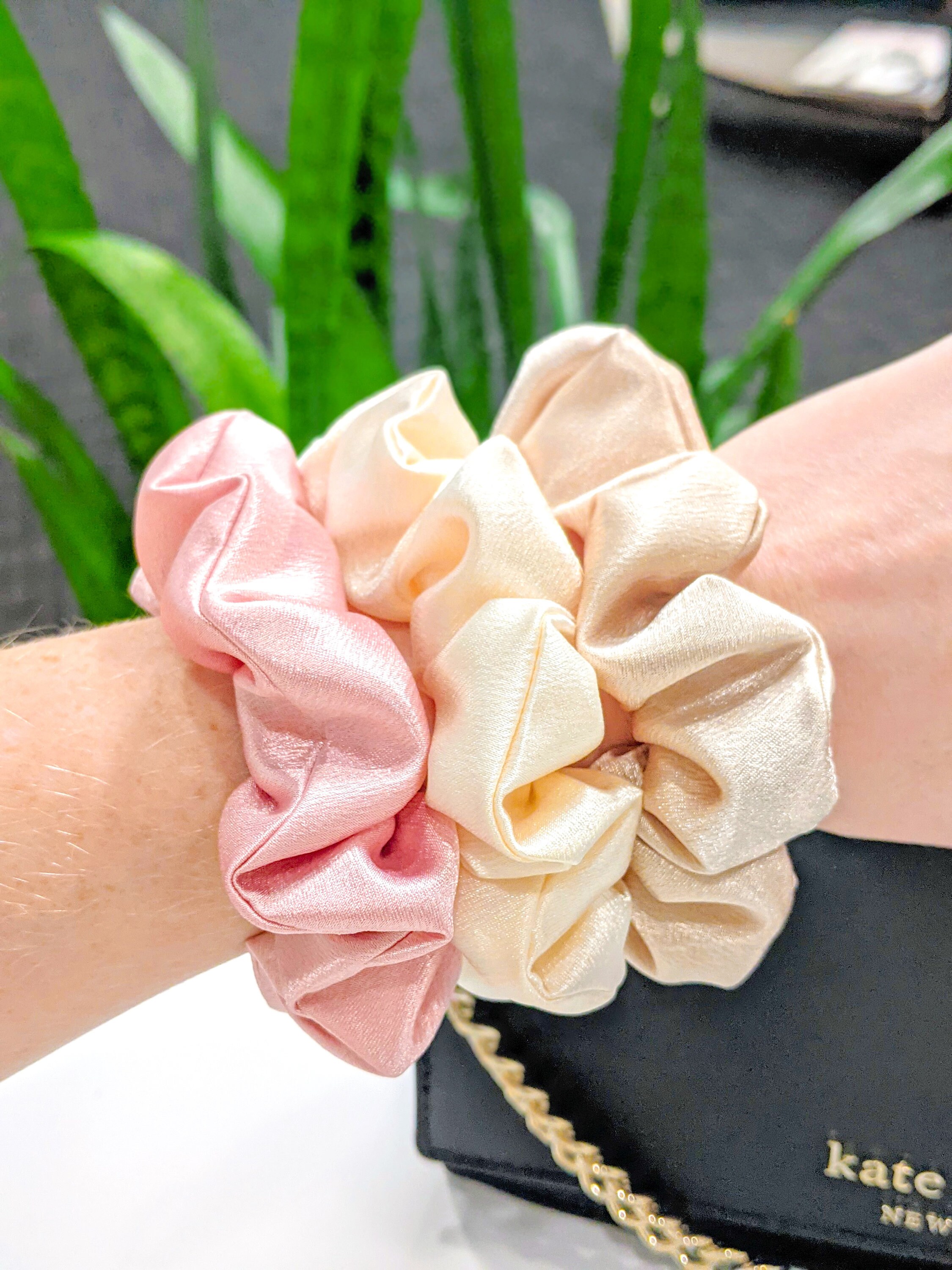 Large Champagne Satin Hair Scrunchie Set - Etsy
