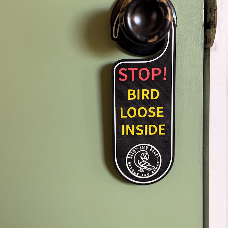 Bird Safety Door Hanger Sign – “stop! Bird is Out” or “stop! Bird Loose ...