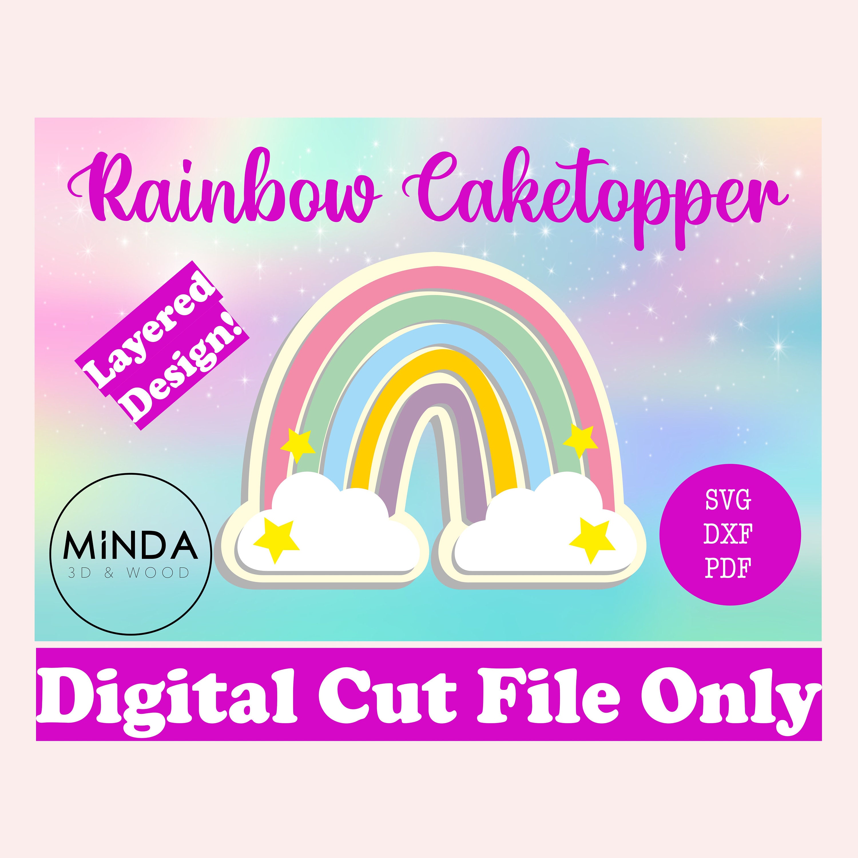 Rainbow Happy Birthday Cake Toppers SVG DXF PDF Glowforge - Etsy