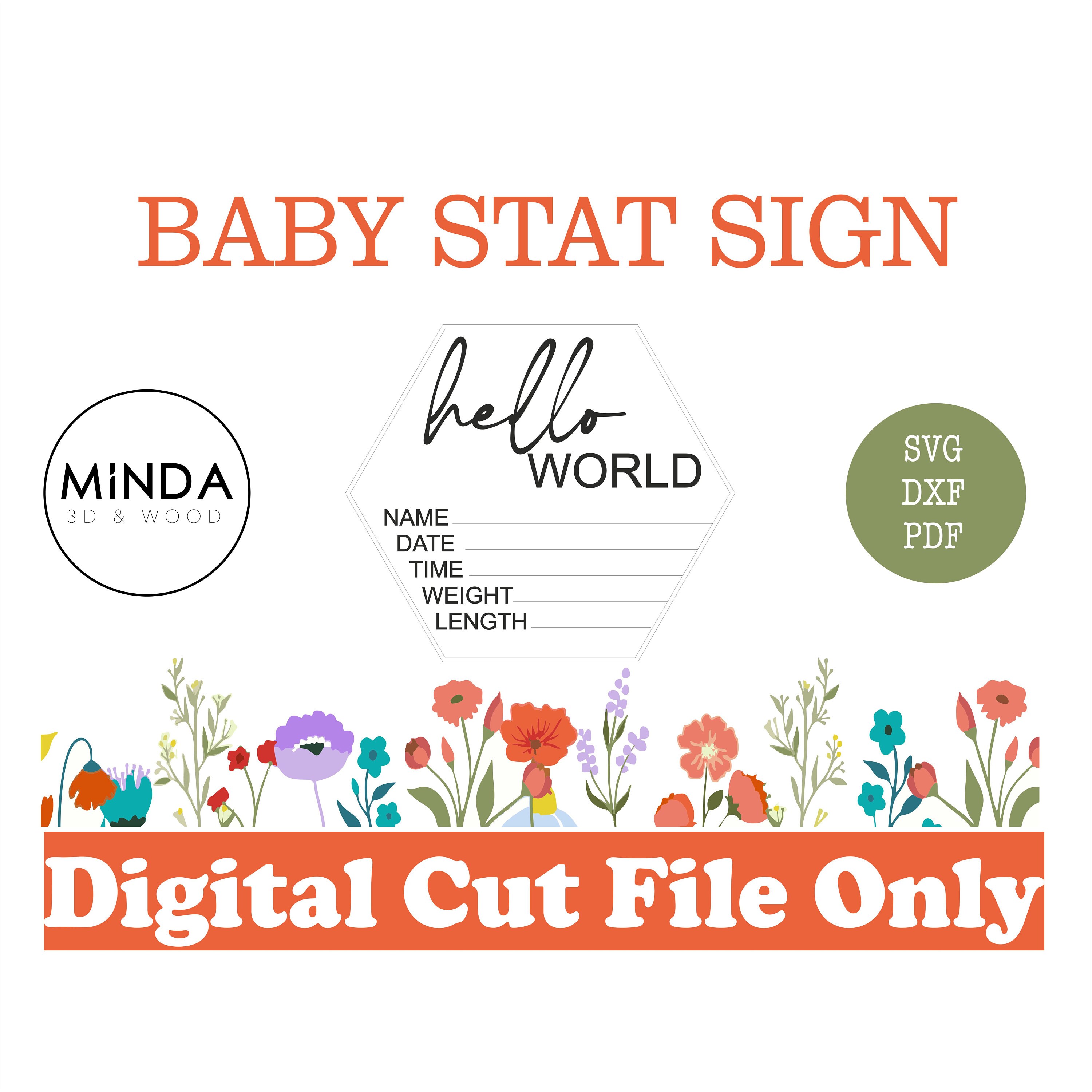 Hexagon Hello World Baby Sign SVG | Baby Stat Name Sign SVG PNG ...