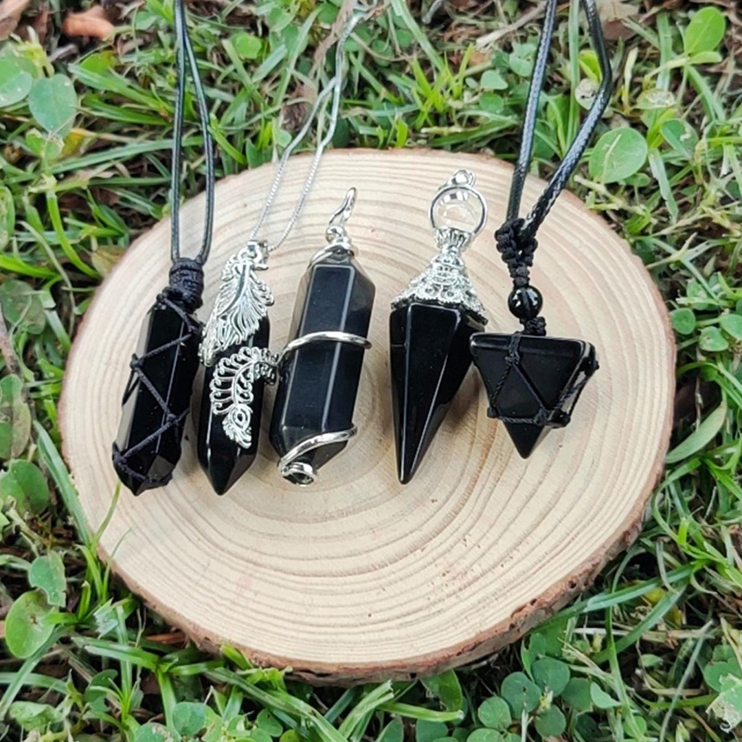 Obsidian Cone Pendant,obsidian Winding Pendant,black Obsidian Necklace ...