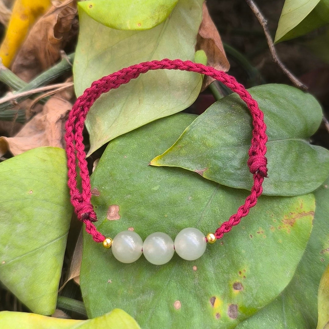 Jade Beaded Handmade Woven Bracelet, Red Rope Bracelet, Lucky Bracelet ...