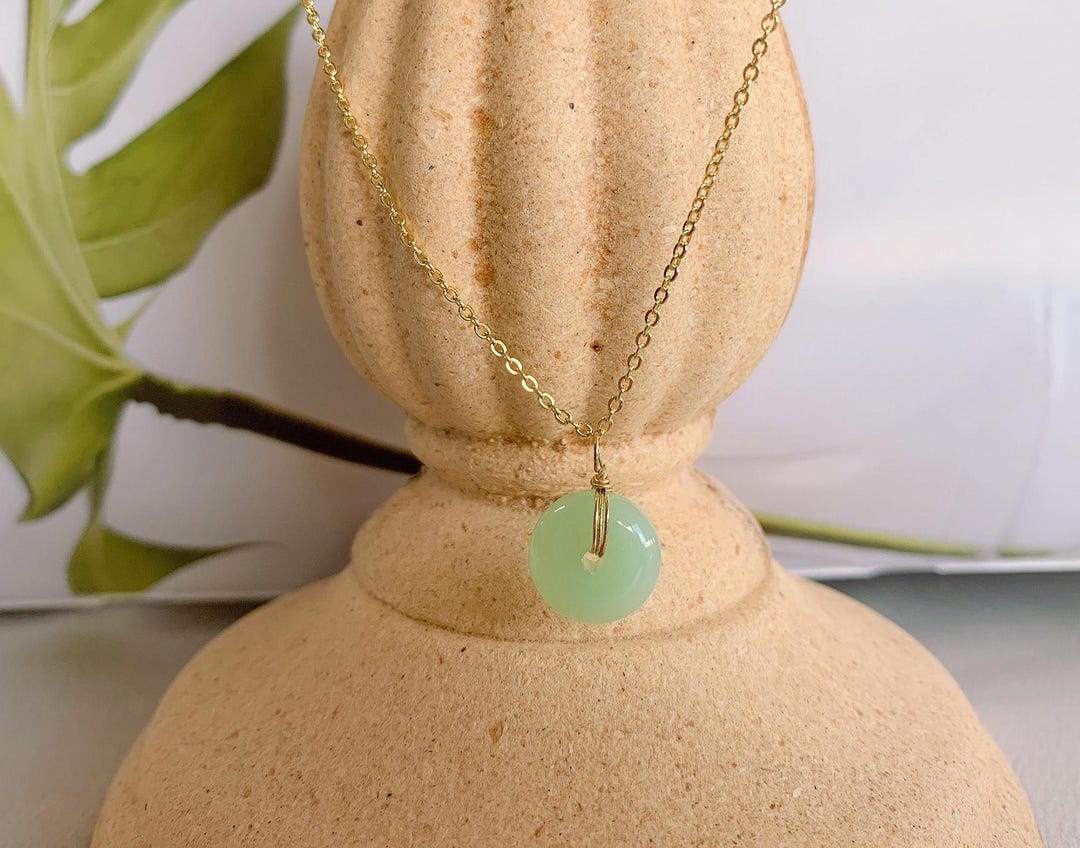 Natural Green Jade Pendant Necklace, Gold Choker With Natural Jade ...