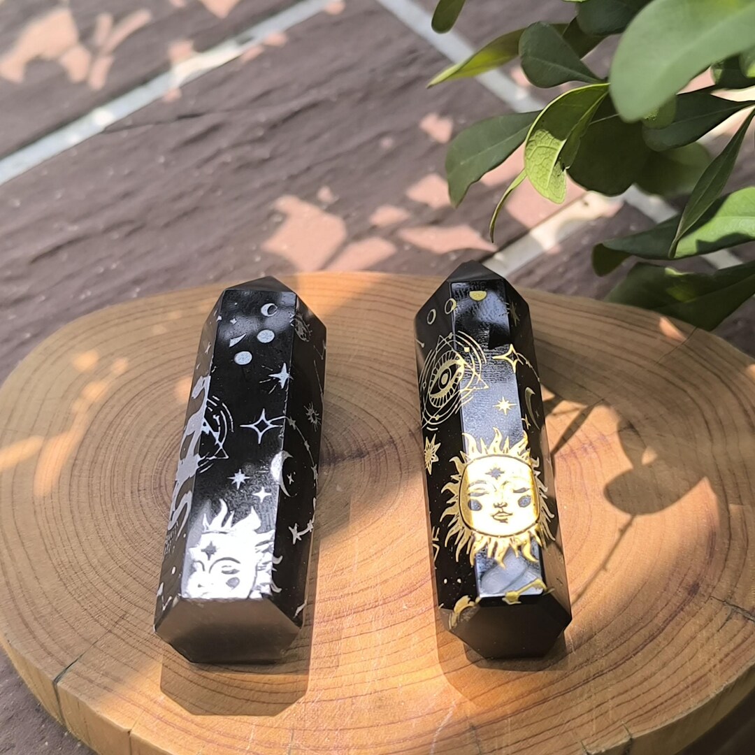 Hexagonal Prism Star Moon Obsidian Energy Crystal Ornaments ...