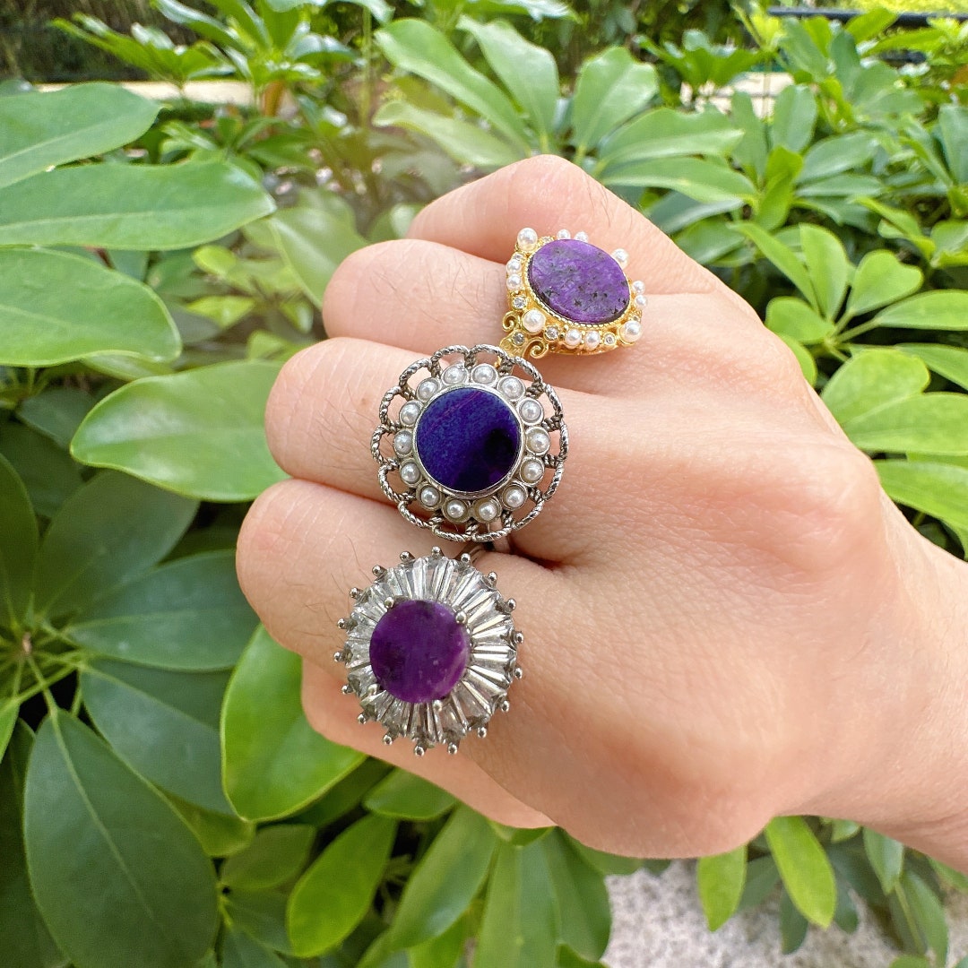 Sugilite Flower Ring,sugilite Ring,sugilite Diamond Ring,birthstone ...