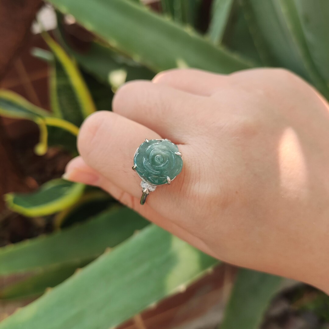 Jade Wedding Jewelry,rose Jade Ring,natural Jade Flower Ring,minimalist ...