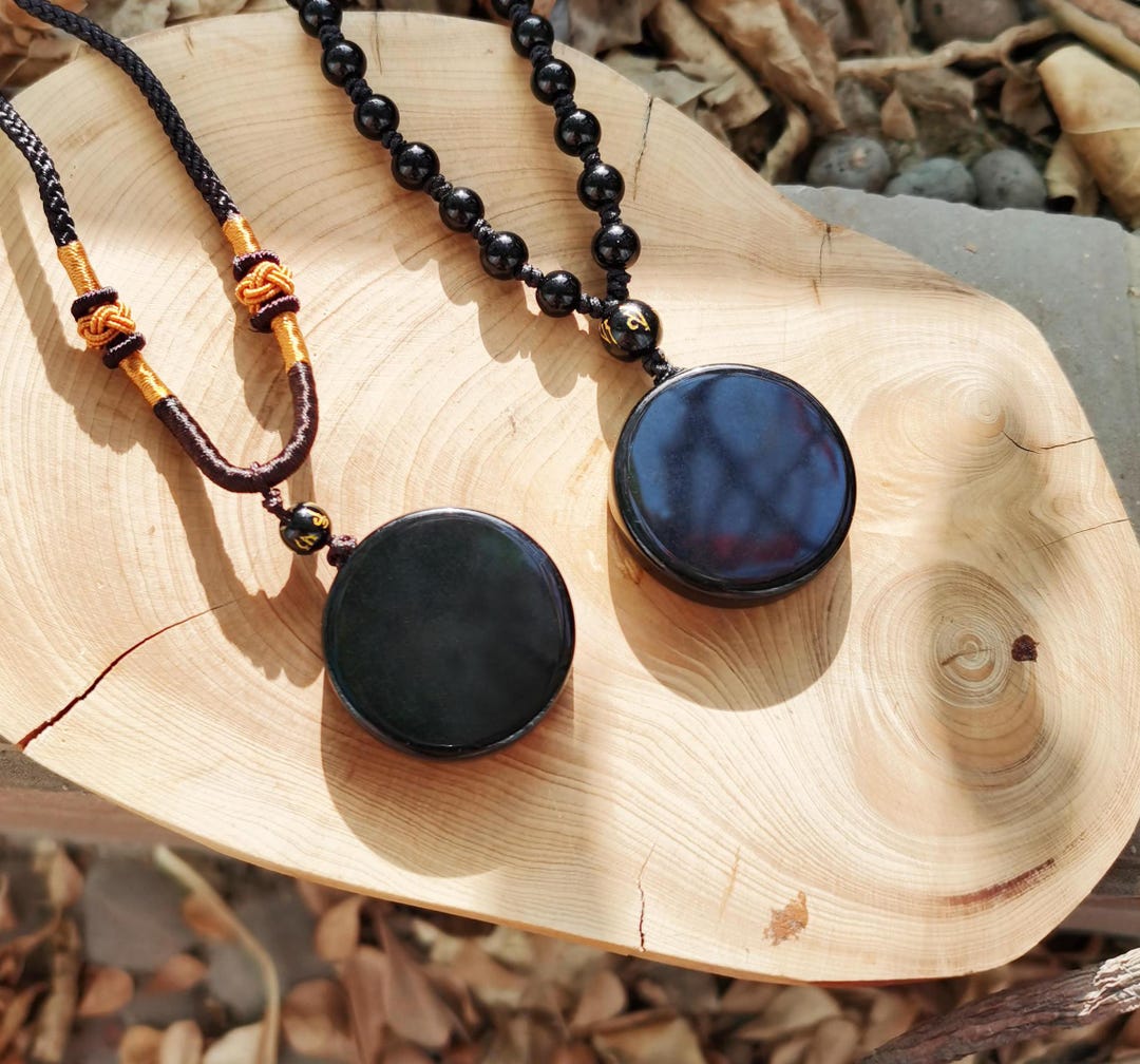 Obsidian Circle Pendant Necklace,minimal Black Obsidian Necklace ...