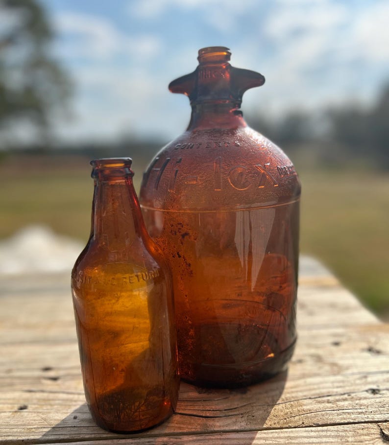 2 Antique Amber Jars Beer and Hi-lex - Etsy