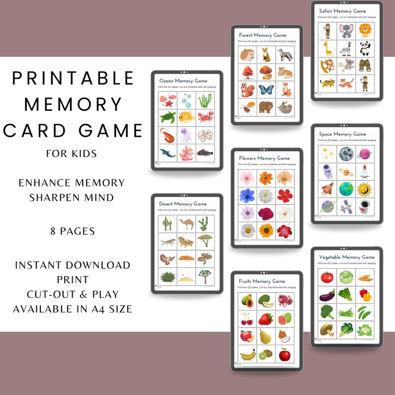 Printable Memory Game Card for Kids - Etsy